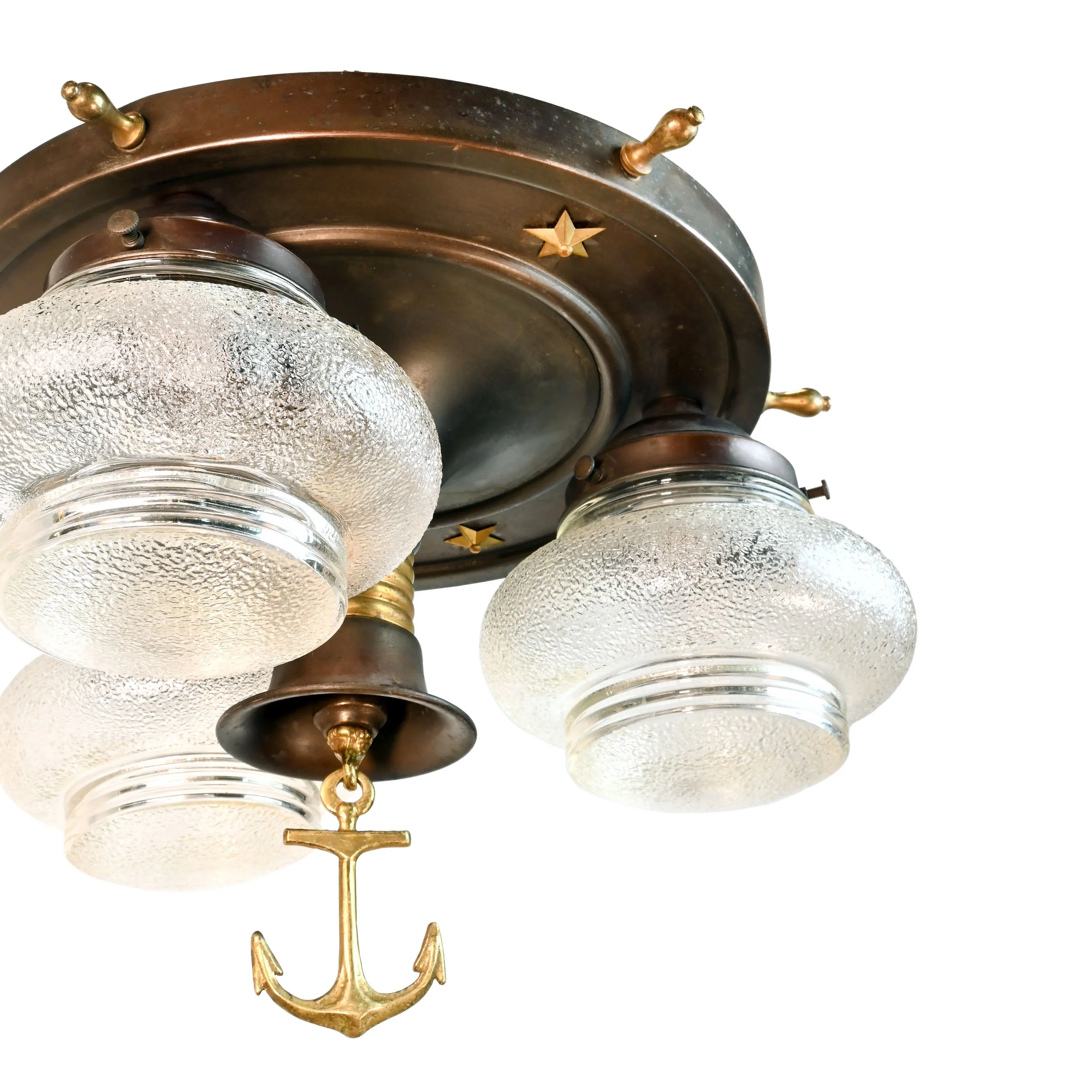 three shade nautical flush mount — ARCHITECTURAL ANTIQUES