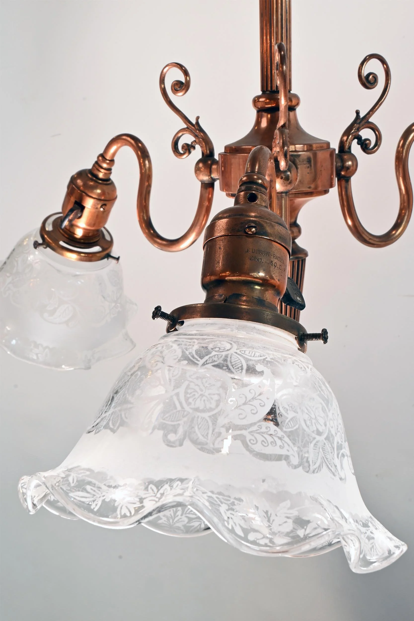 japan finish copper gilt 3 arm chandelier with shades — ARCHITECTURAL ...