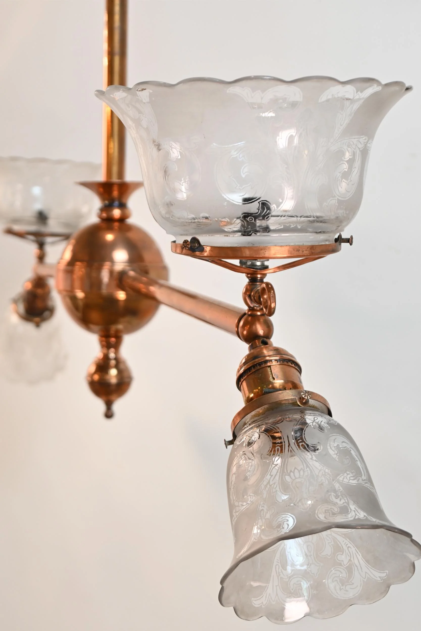 copper gilt brass 48 inch gas electric chandelier — ARCHITECTURAL ANTIQUES