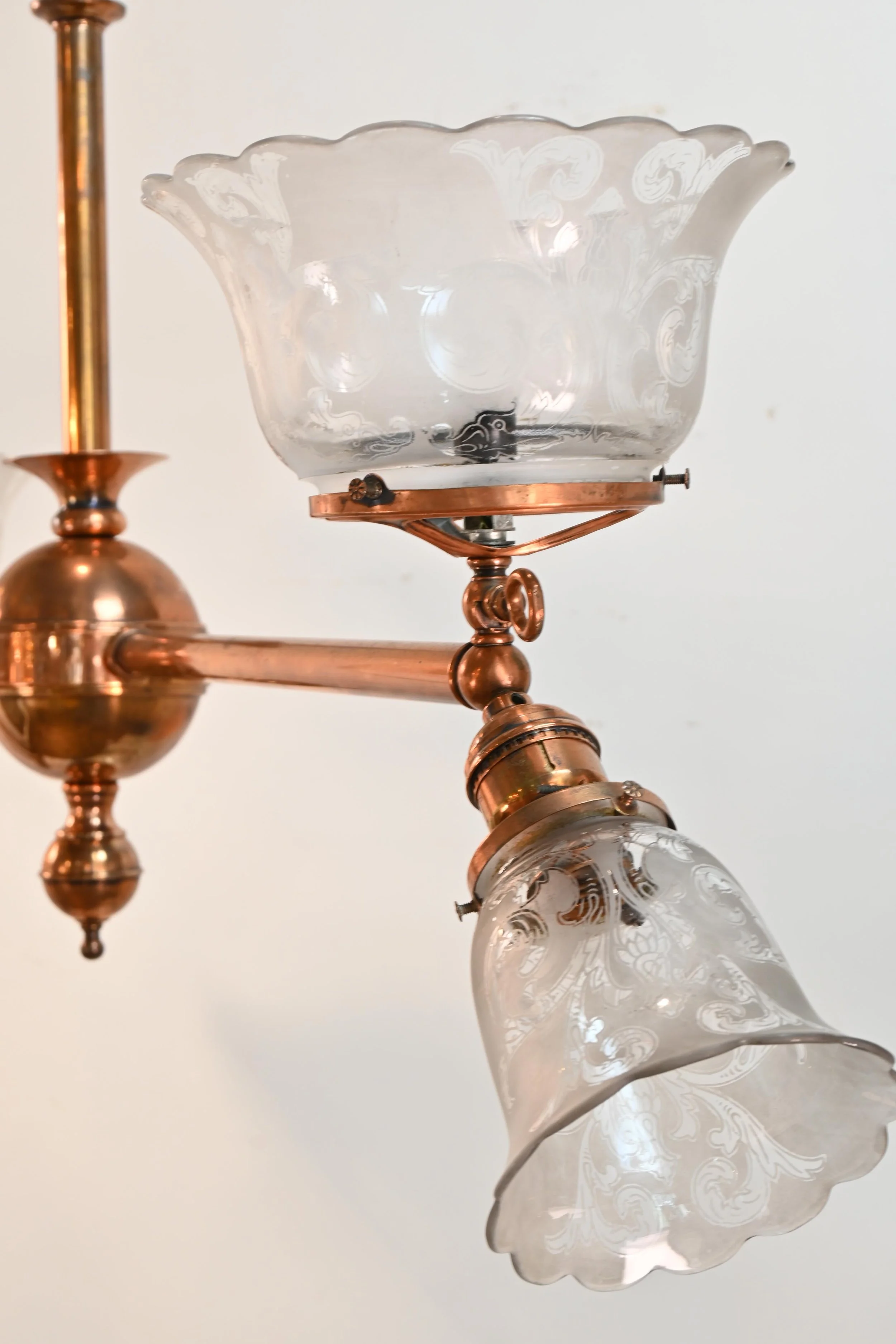 copper gilt brass 48 inch gas electric chandelier — ARCHITECTURAL ANTIQUES