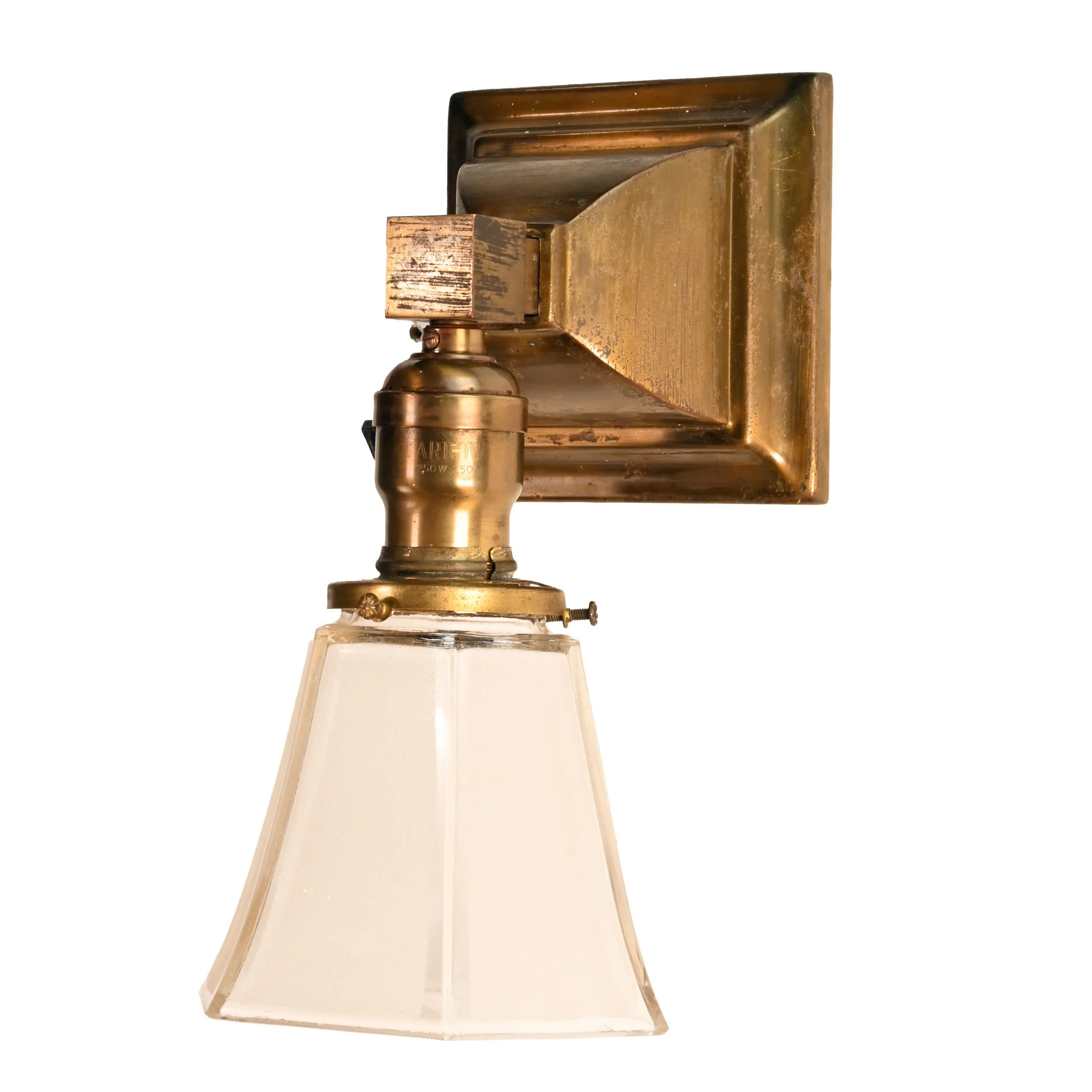 pair of mission style brass sconce with single frosted mission shade ...