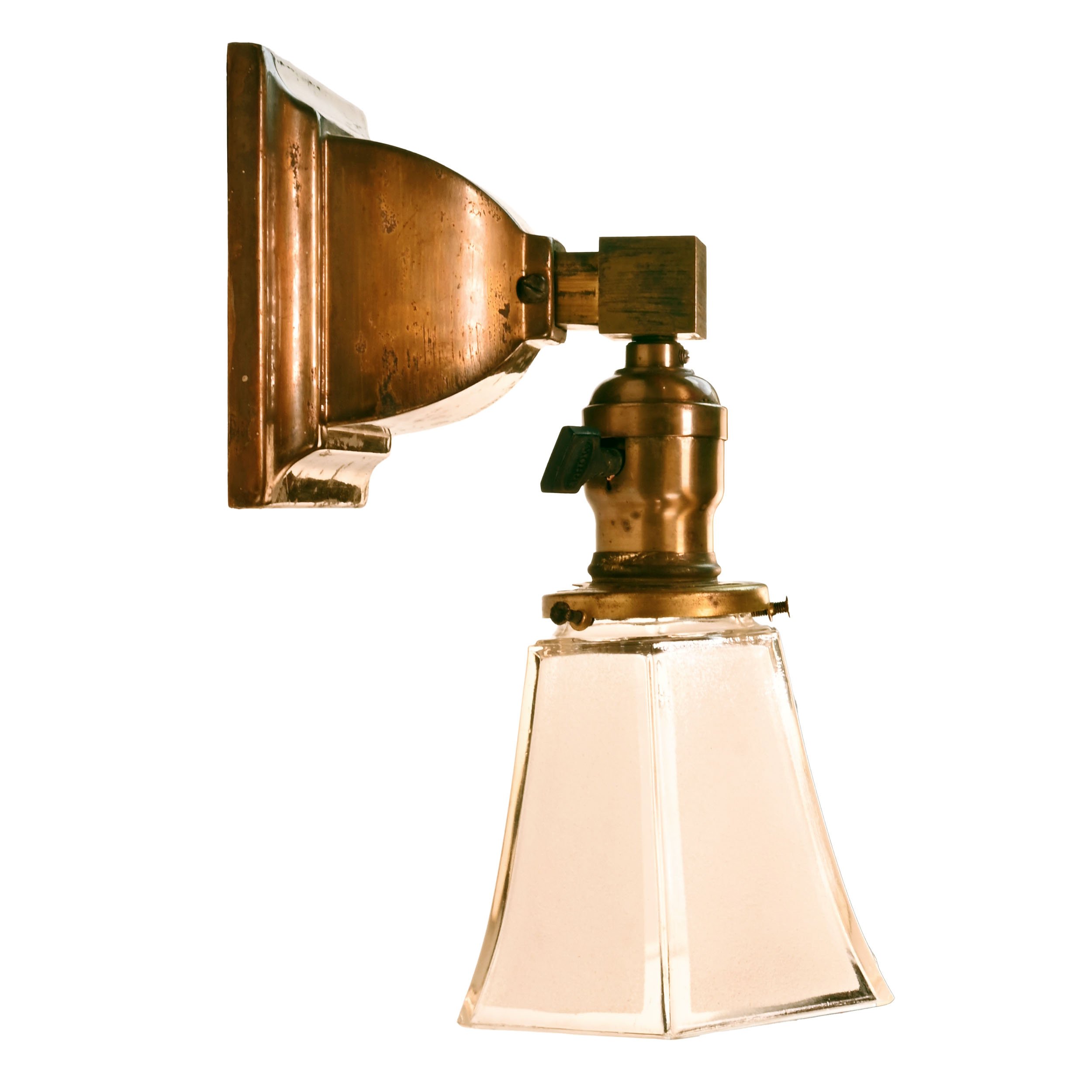 pair of mission style brass sconce with single frosted mission shade ...