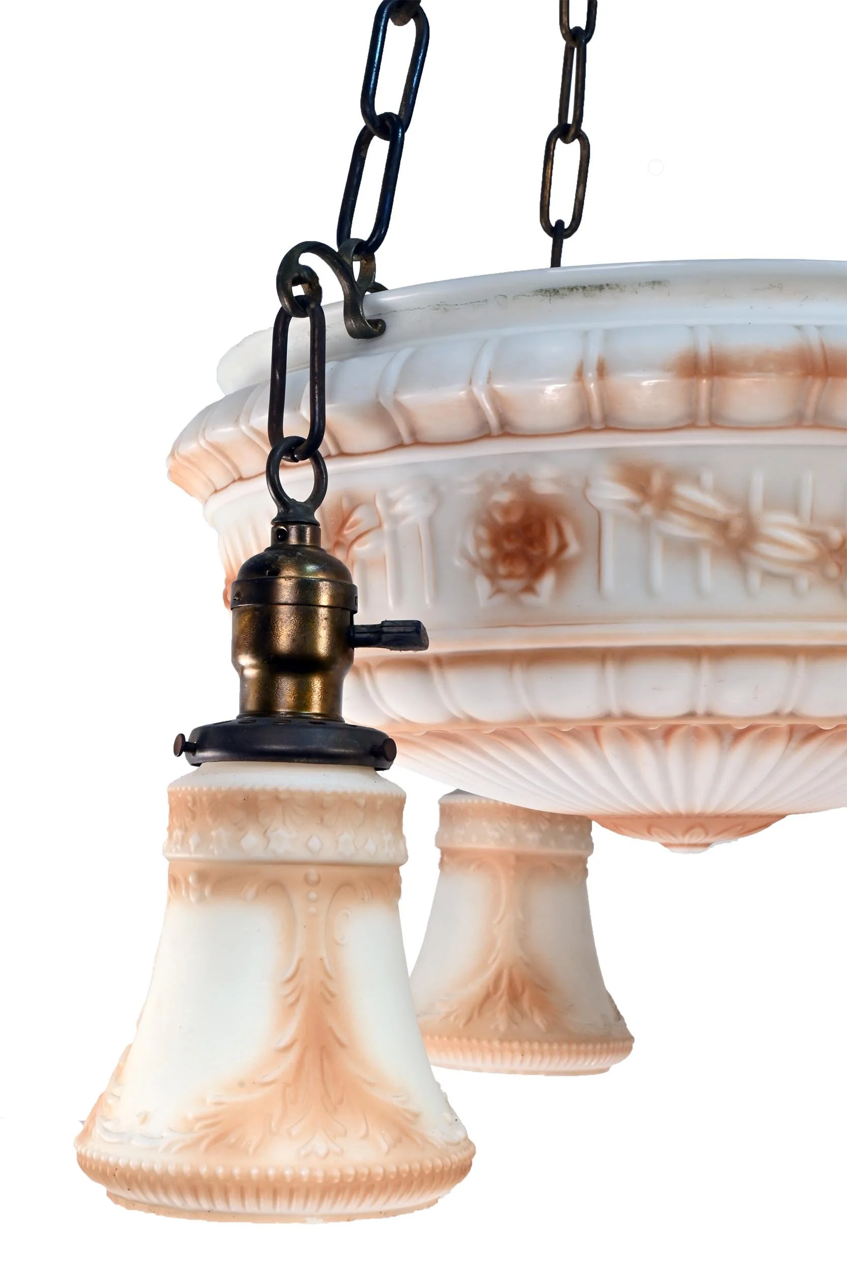 4 chain drop milkglass bowl with matching satellite shades ...