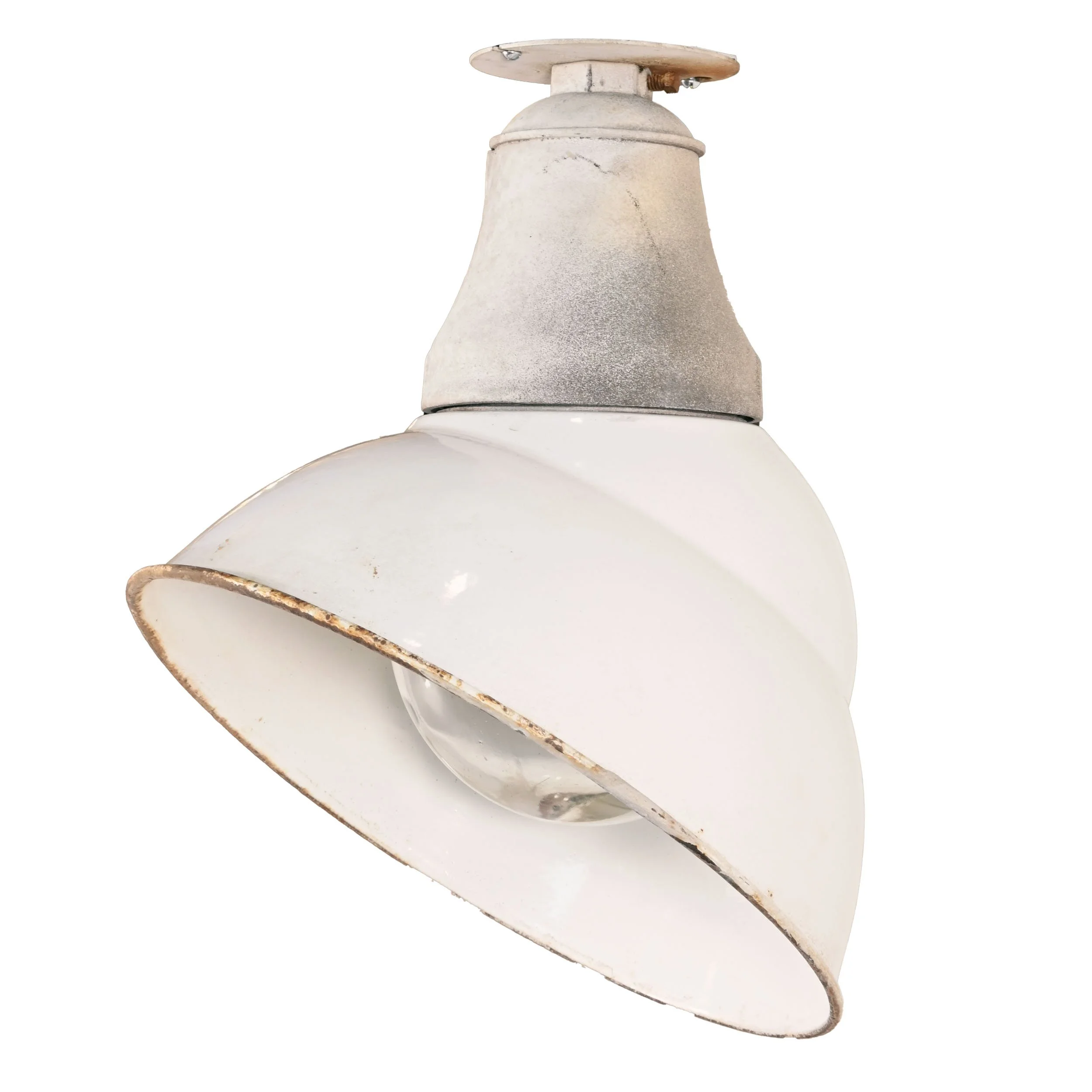 white enameled angled warehouse flushmount with round glass bulb cover ...