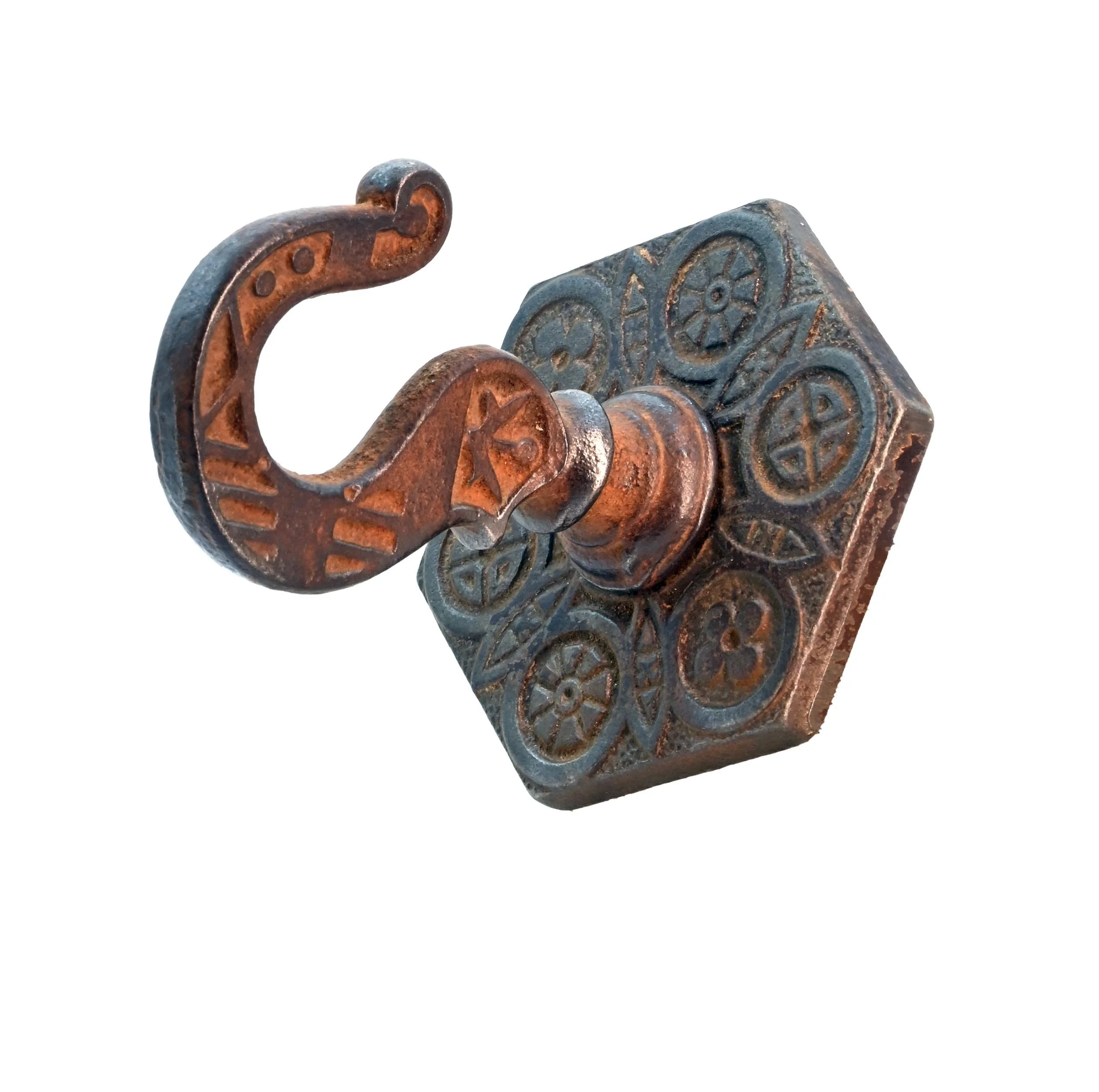 victorian cast iron hook with hexagon backplate — ARCHITECTURAL ANTIQUES