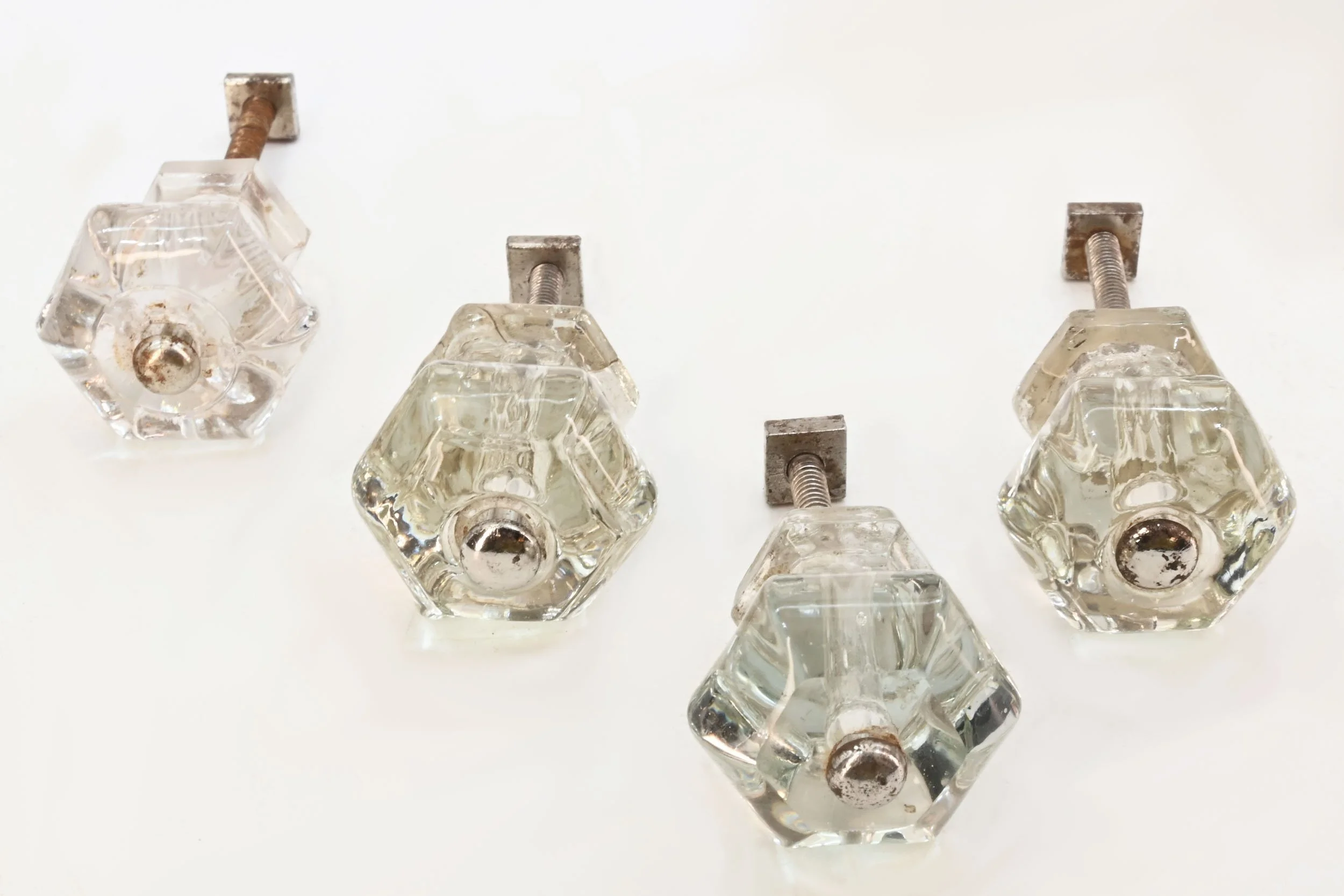 set of four clear glass hexagonal knobs — ARCHITECTURAL ANTIQUES