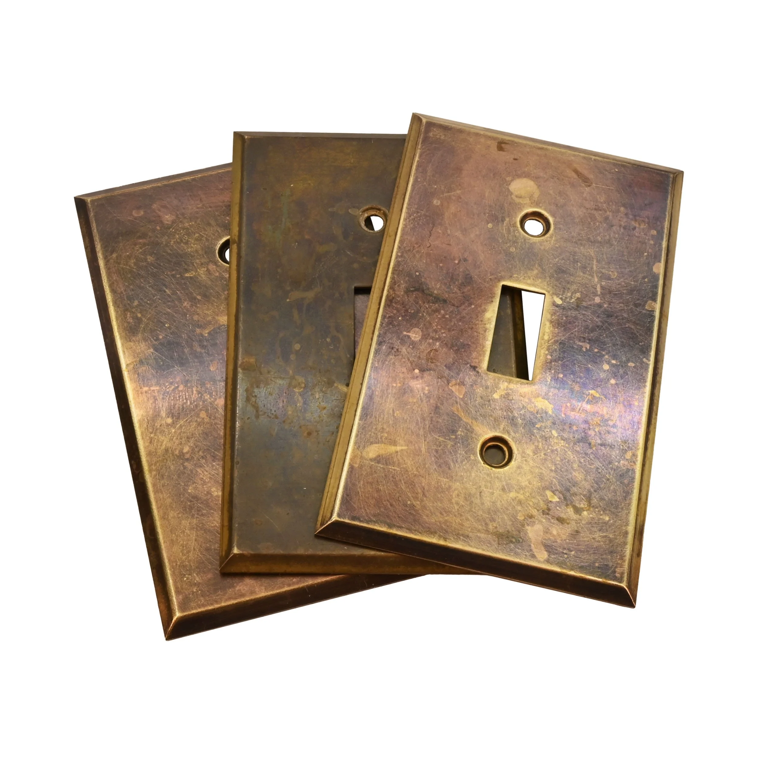 stamped brass single switch plate with patina — ARCHITECTURAL ANTIQUES