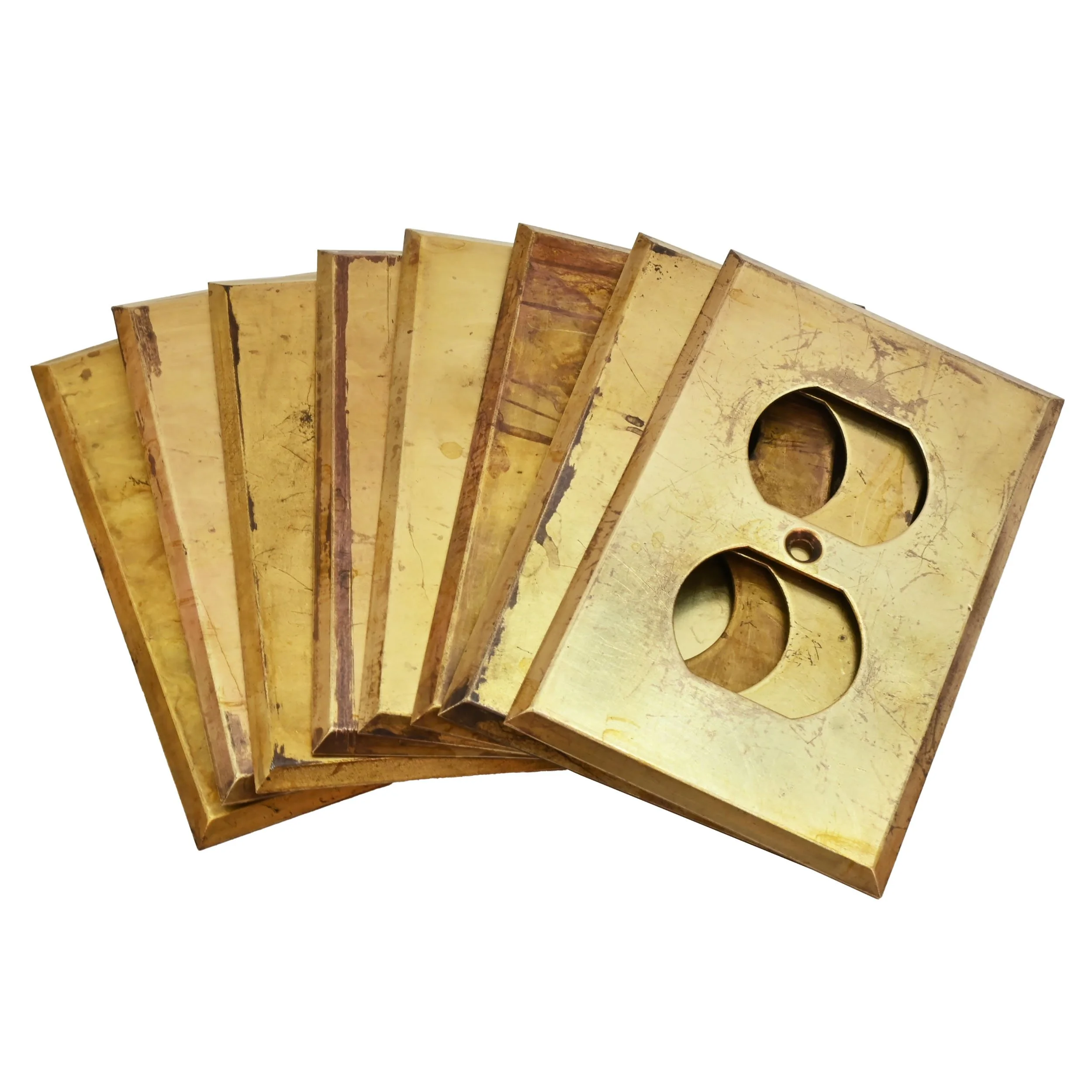 stamped brass outlet plate — ARCHITECTURAL ANTIQUES