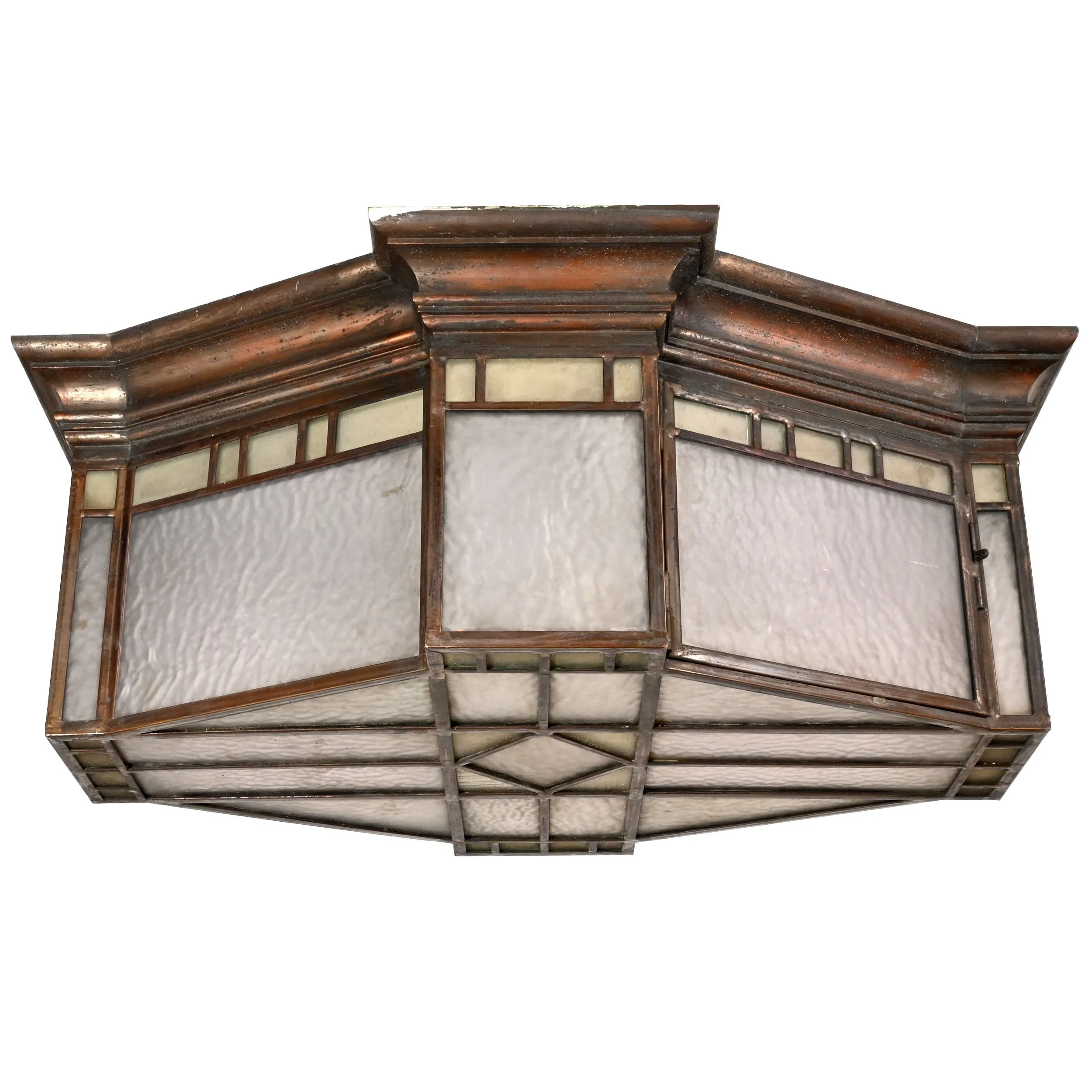 geometric copper leaded glass flushmount — ARCHITECTURAL ANTIQUES