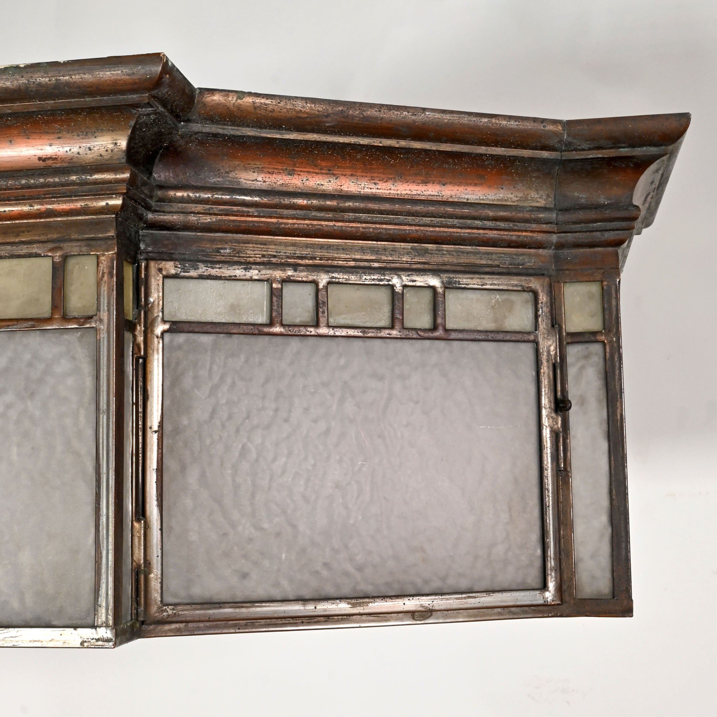 geometric copper leaded glass flushmount — ARCHITECTURAL ANTIQUES