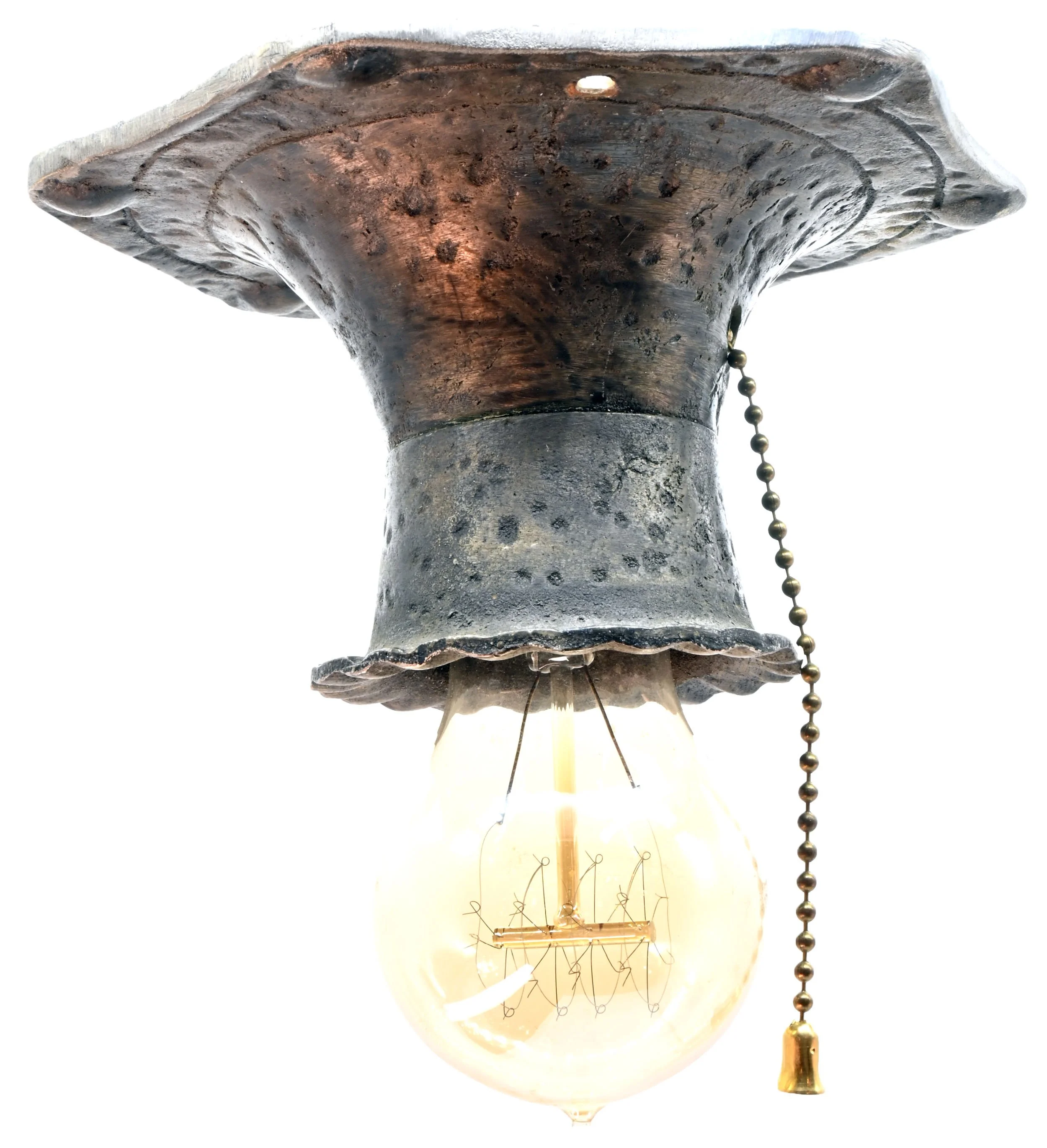 hammered ceiling flush bare bulb with pull chain tudor style ...
