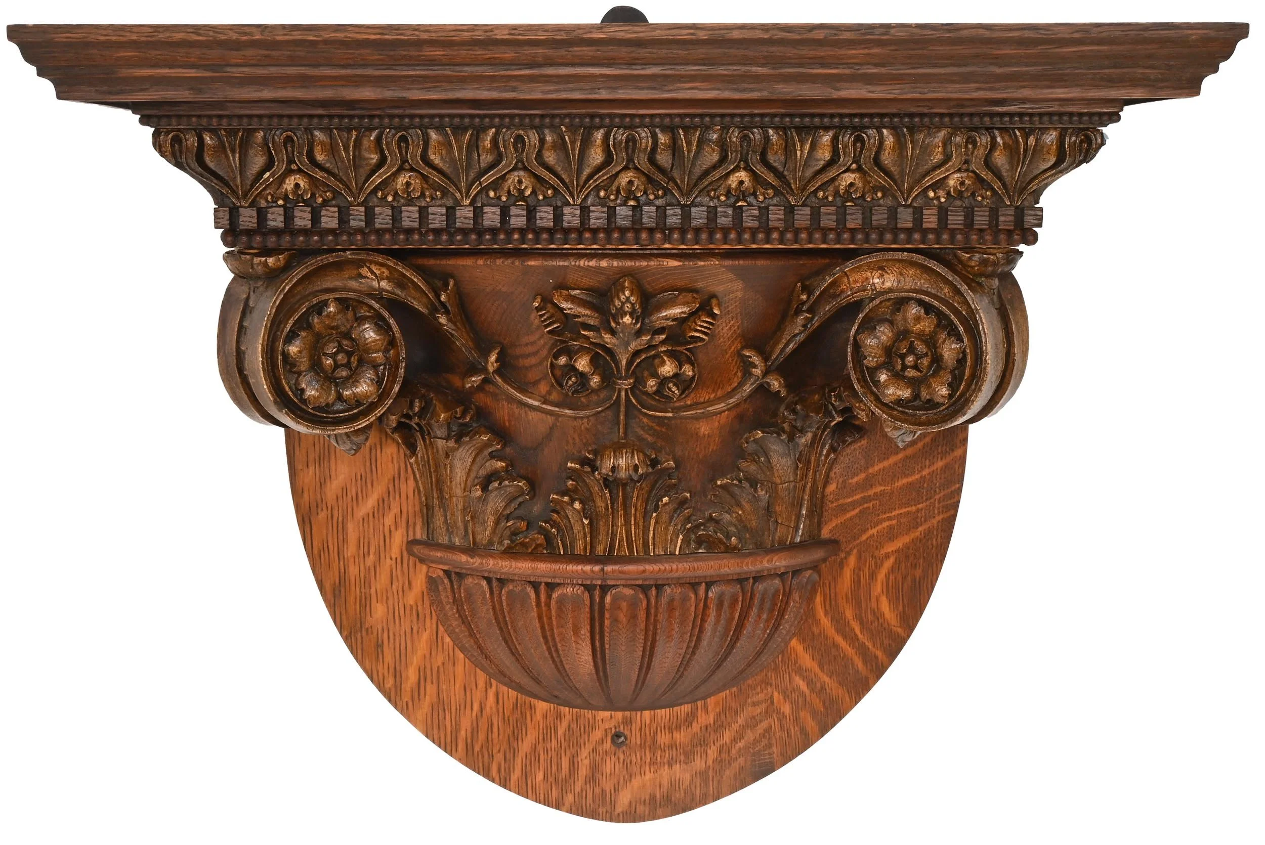large corbel shelf carved & gesso quartersawn oak — ARCHITECTURAL ANTIQUES