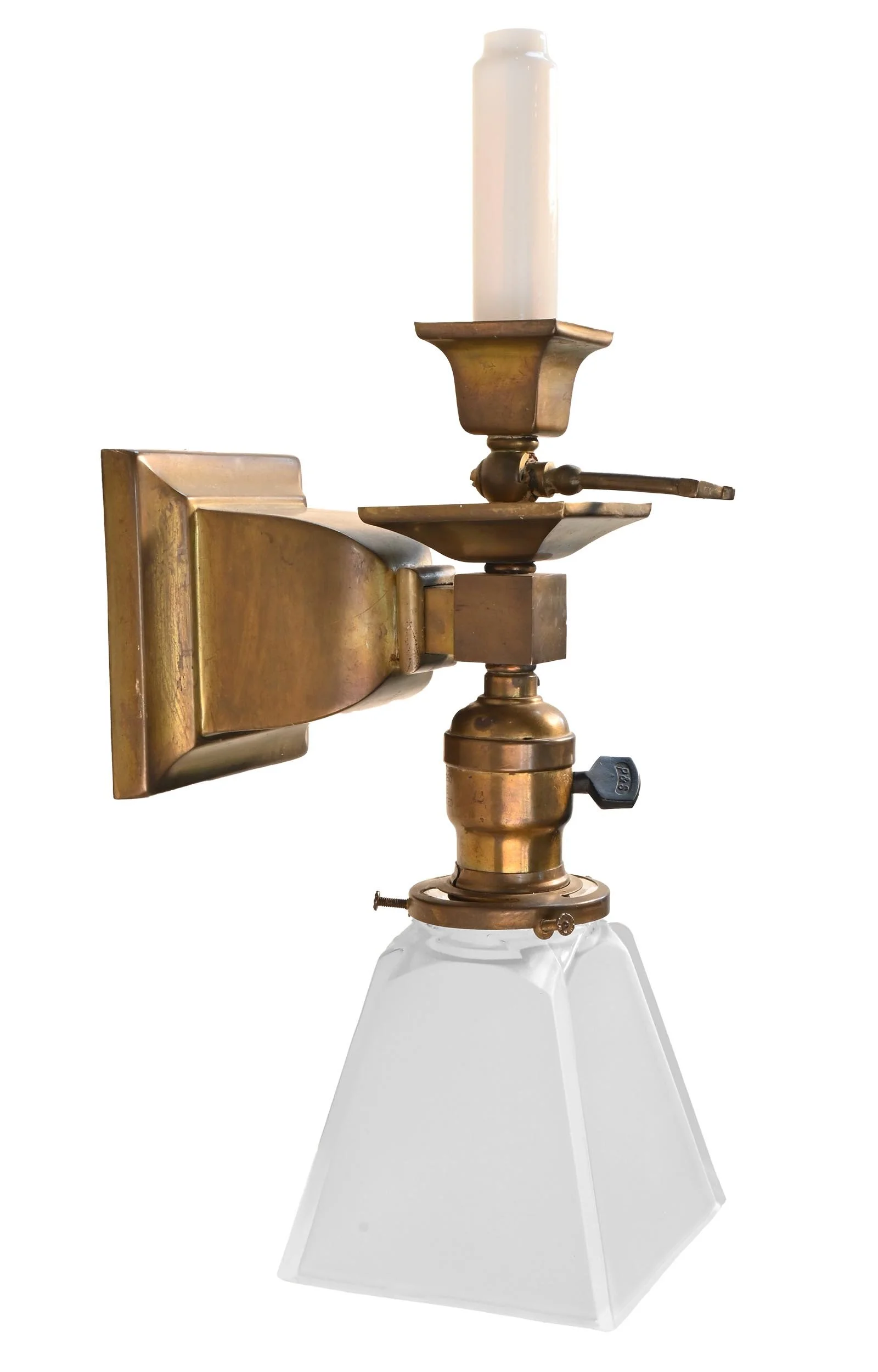 mission brass gas/electric sconce pairs with original shades ...