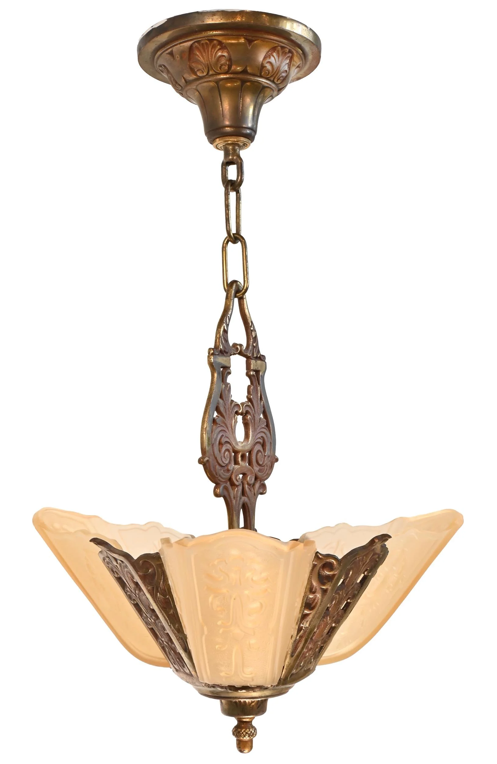 moe bridges three shade slipper deco chandelier — ARCHITECTURAL ANTIQUES