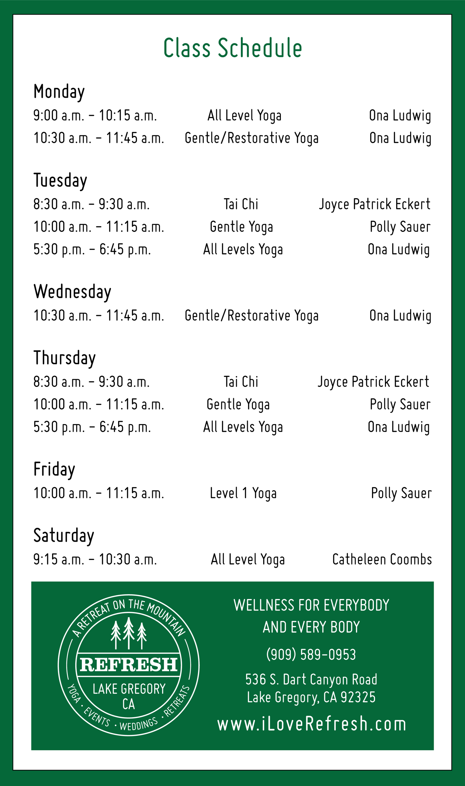 Class Schedule — REFRESH