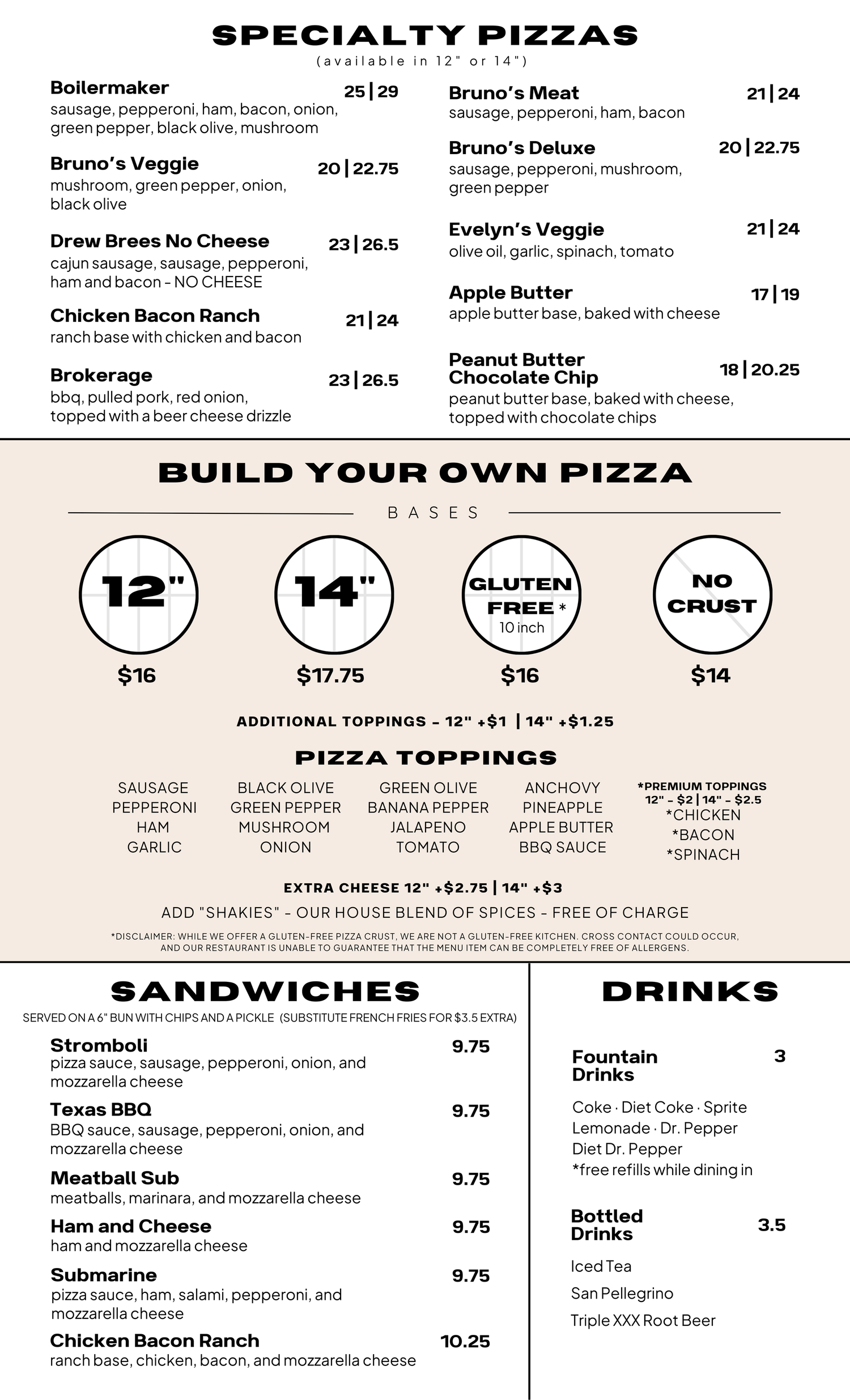 Menu — The Original Bruno's Pizza - West Lafayette