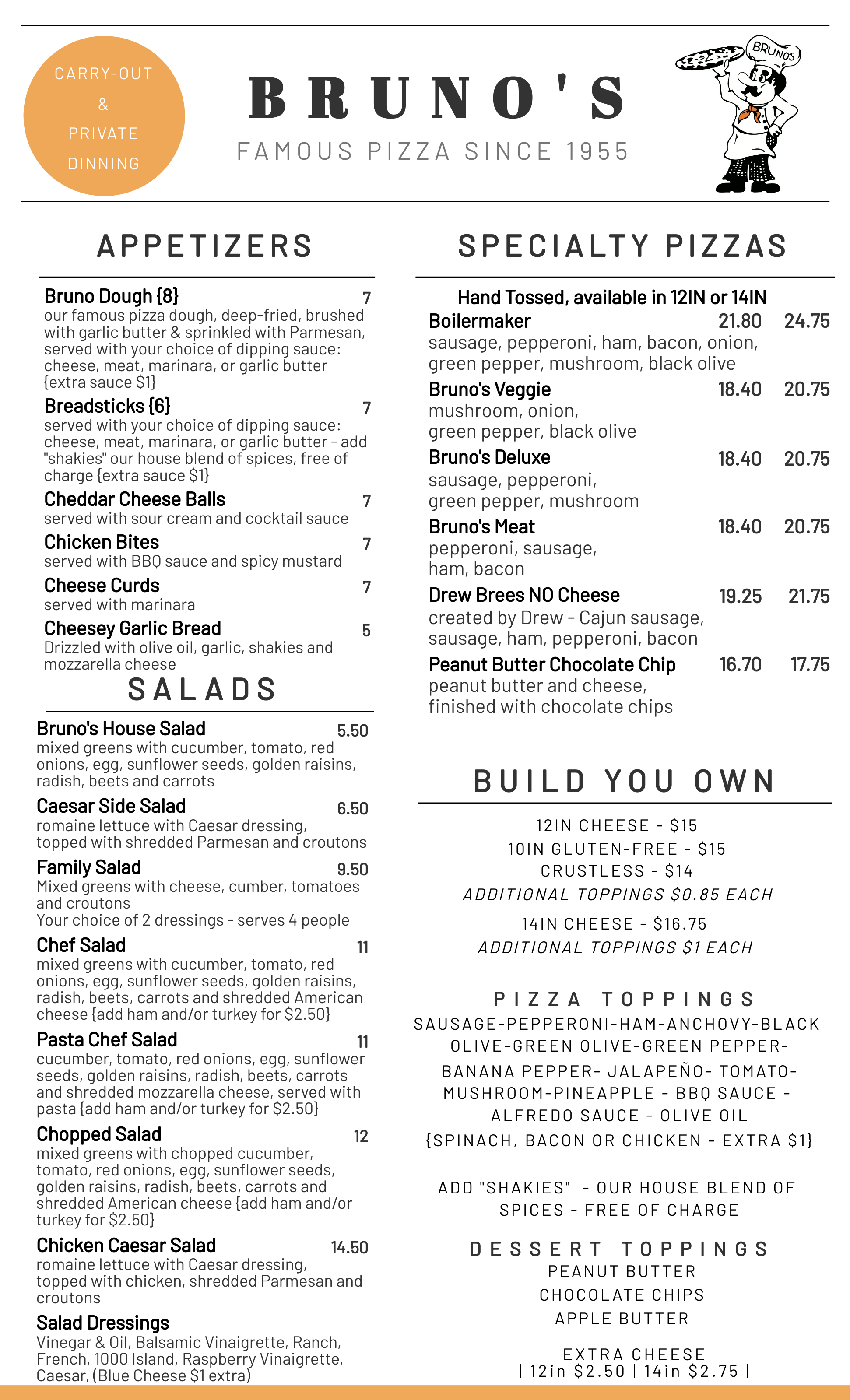 Menu — The Original Bruno's Pizza - West Lafayette