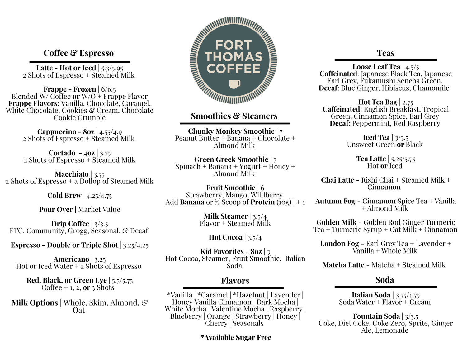 Menu — Fort Thomas Coffee