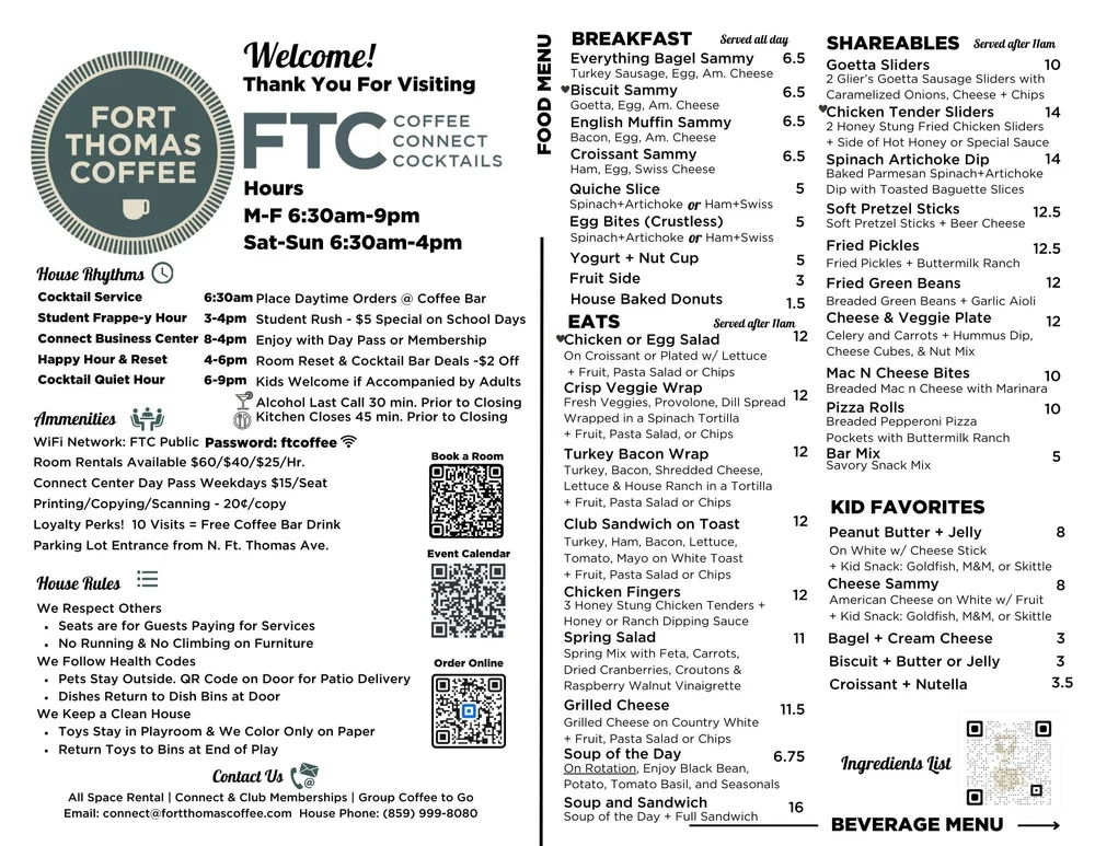 Menu — Fort Thomas Coffee