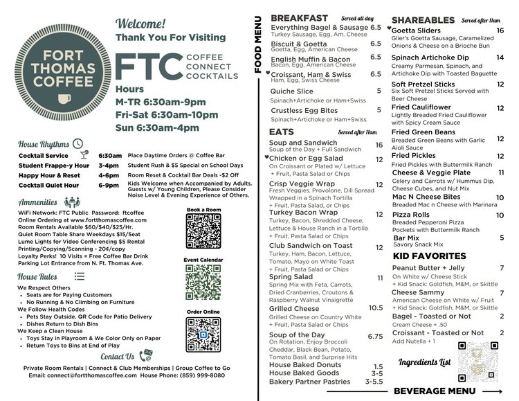 Menu — Fort Thomas Coffee