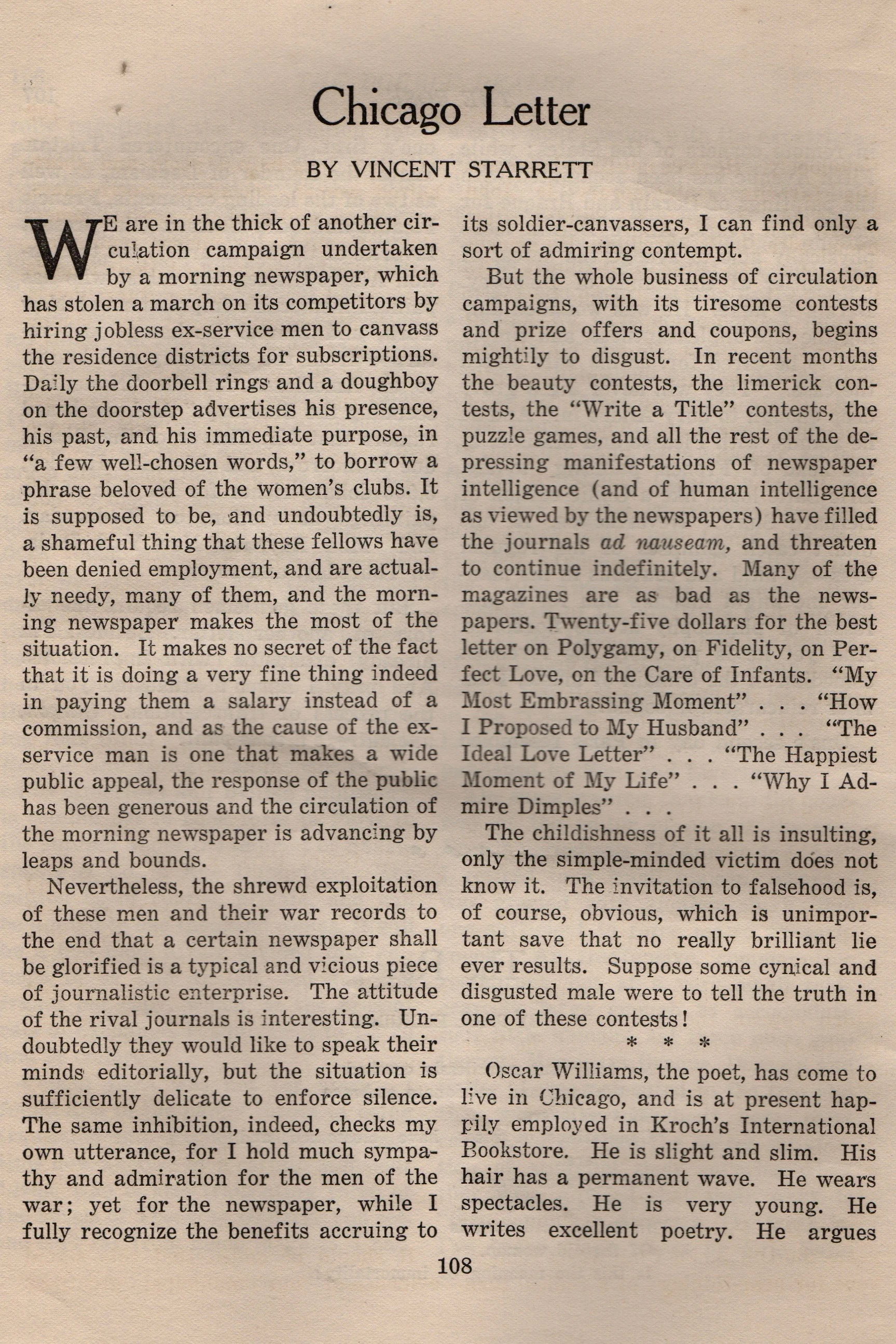 'A drop of ink, a moving pen, and a Word' — Studies in Starrett