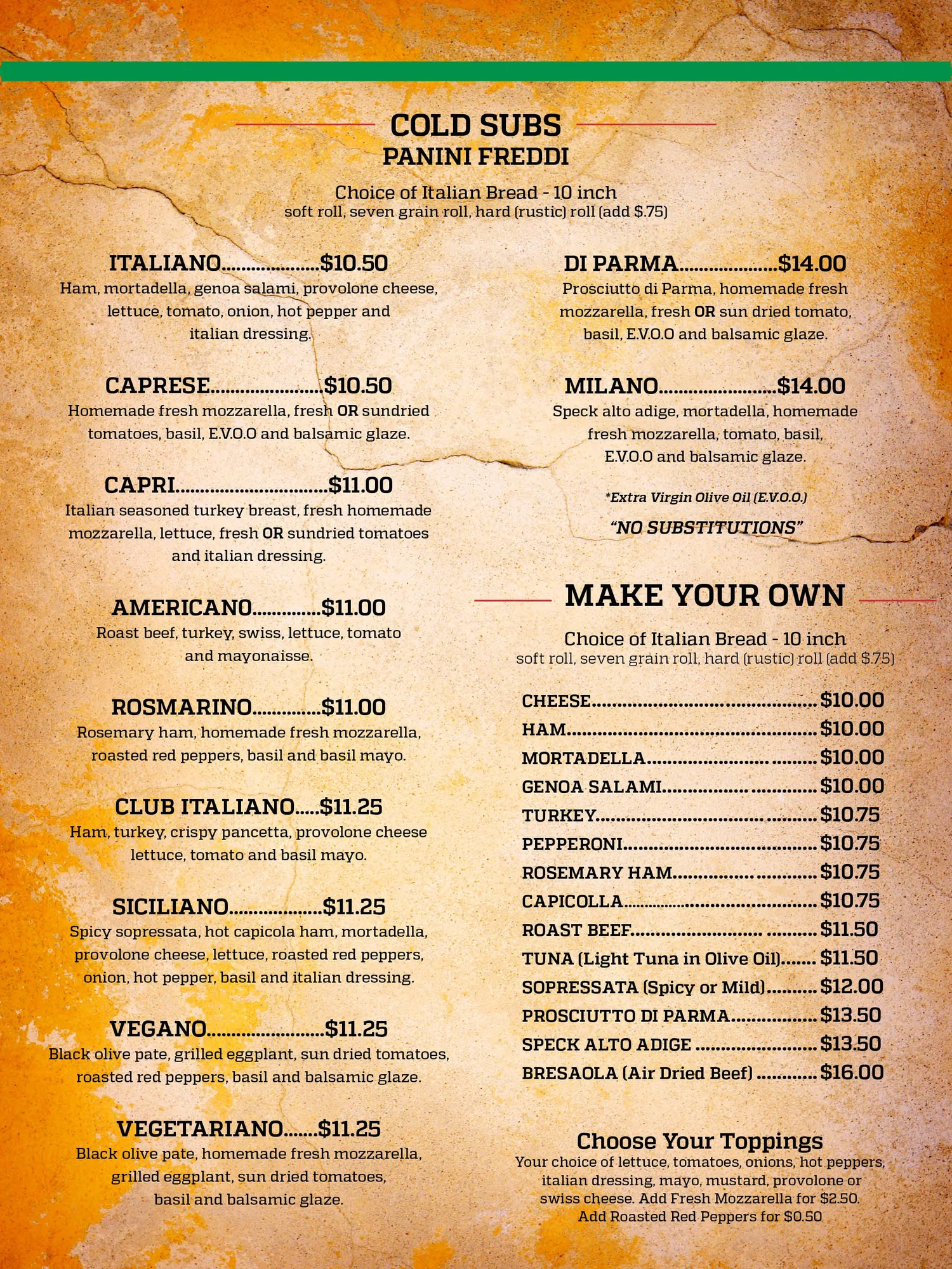 Menu — A Traditional Italian Food Market