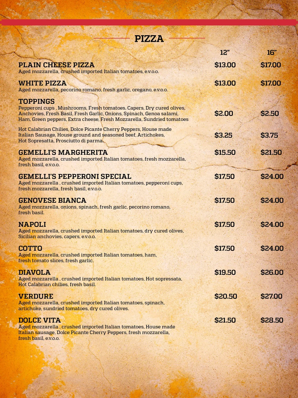 Menu — A Traditional Italian Food Market