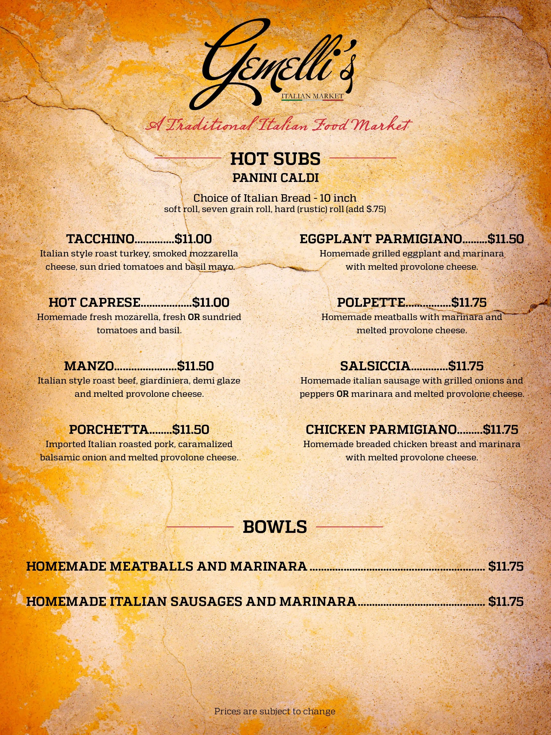 Menu — A Traditional Italian Food Market