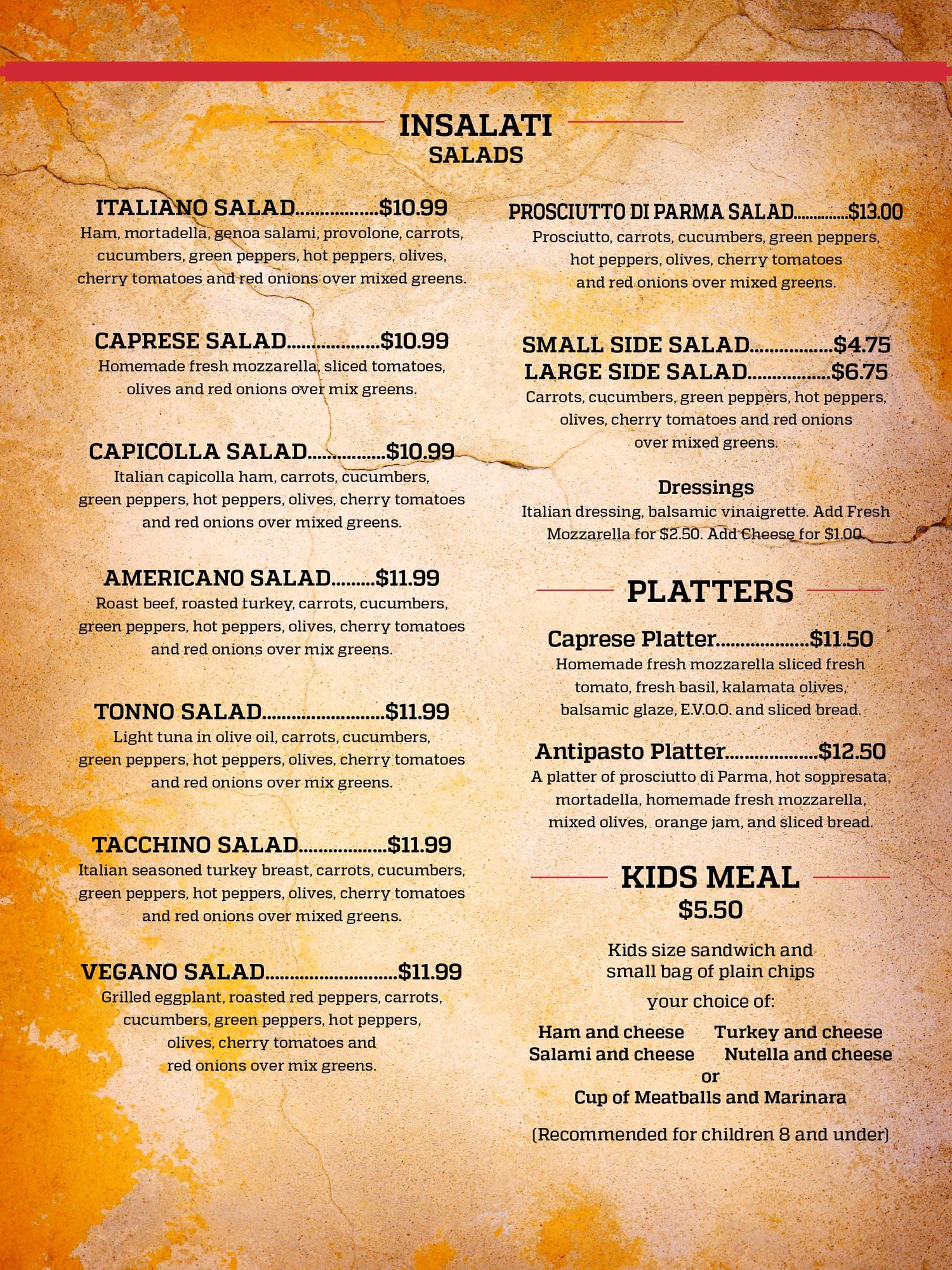 Menu — A Traditional Italian Food Market