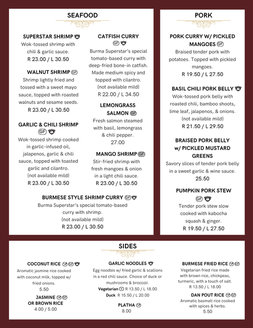Dine-In Menu — Burma Superstar