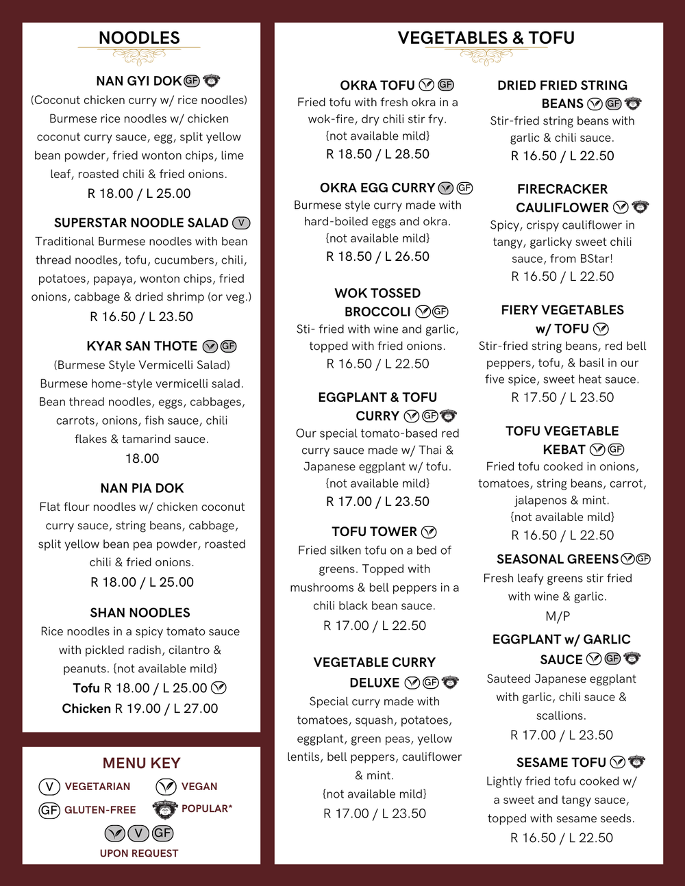 Dine-In Menu — Burma Superstar