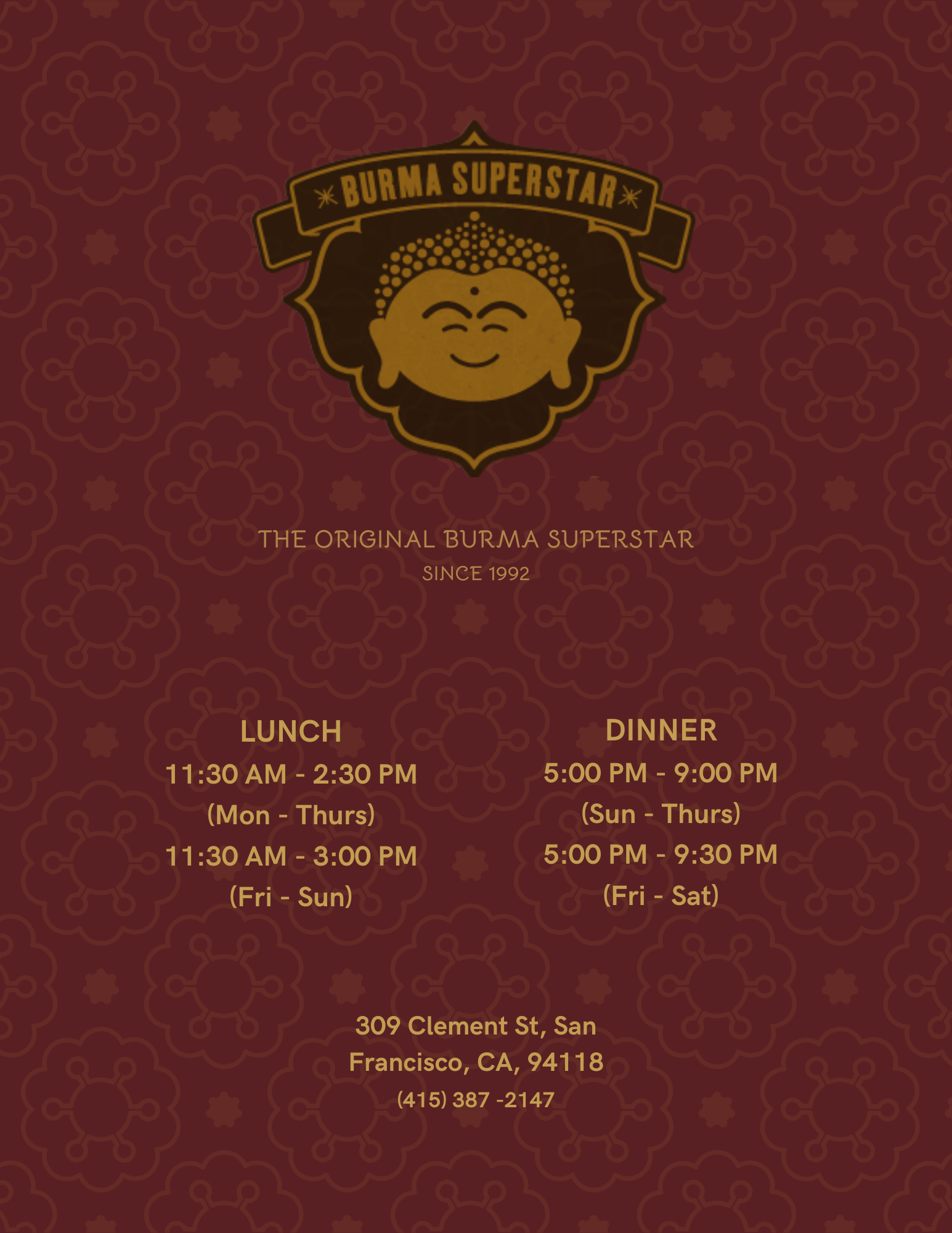 Dine-In Menu — Burma Superstar