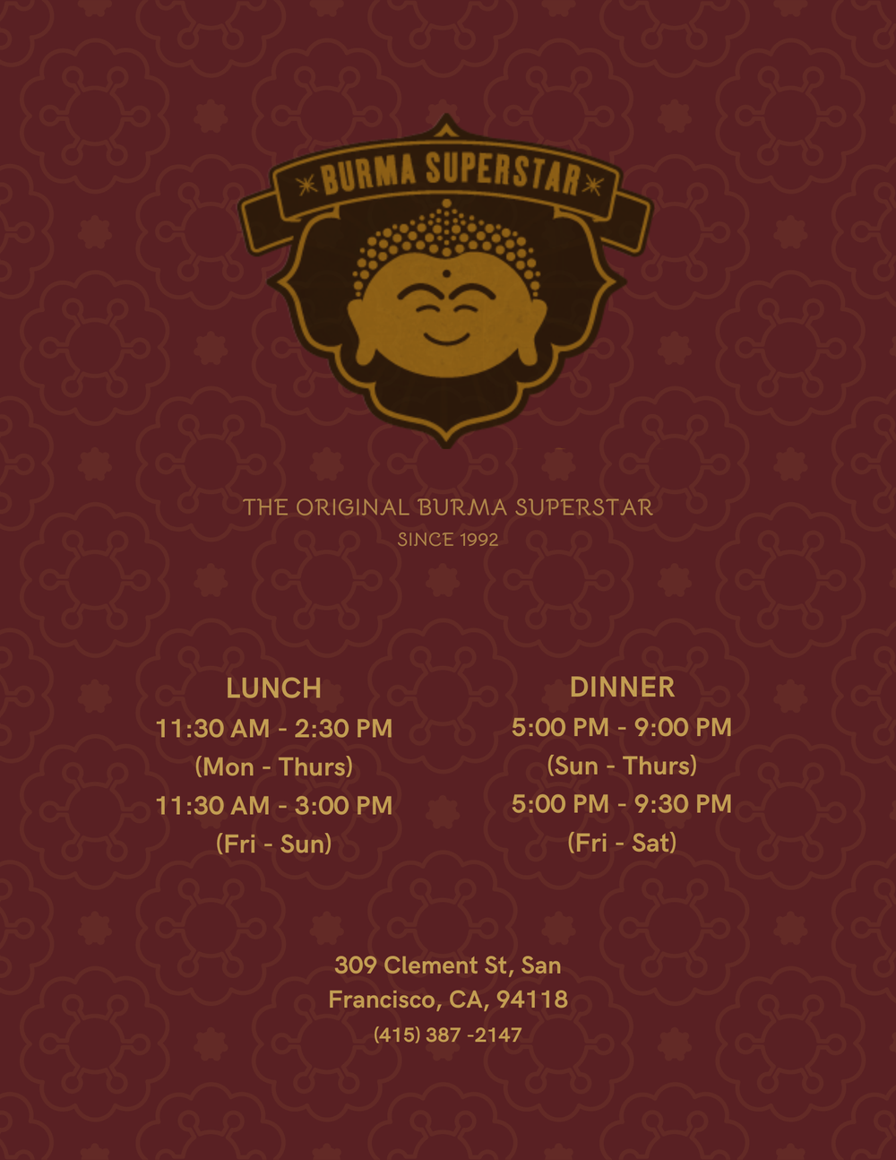 Dine-In Menu — Burma Superstar