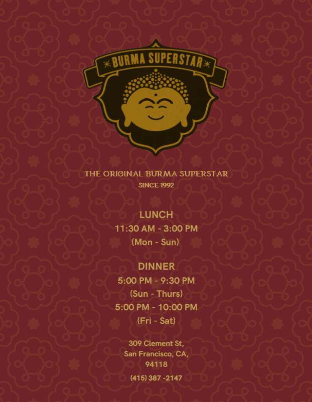 Dine-In Menu — Burma Superstar
