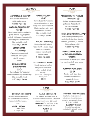 Dine-In Menu — Burma Superstar