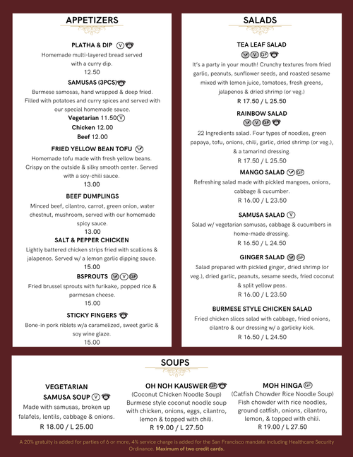 Dine-In Menu — Burma Superstar