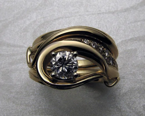 Fluid organic, free-form engagement ring set — Metamorphosis Jewelry