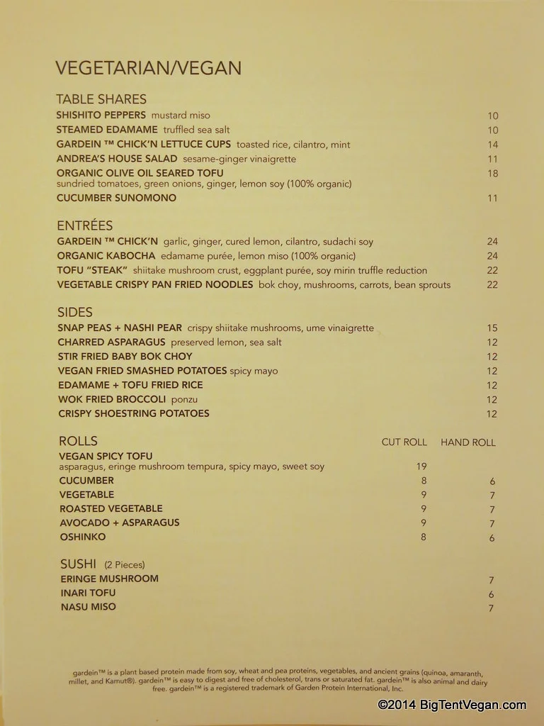 Secret Vegan Menus at Wynn and Encore (Las Vegas, NV, USA) as of Dec ...