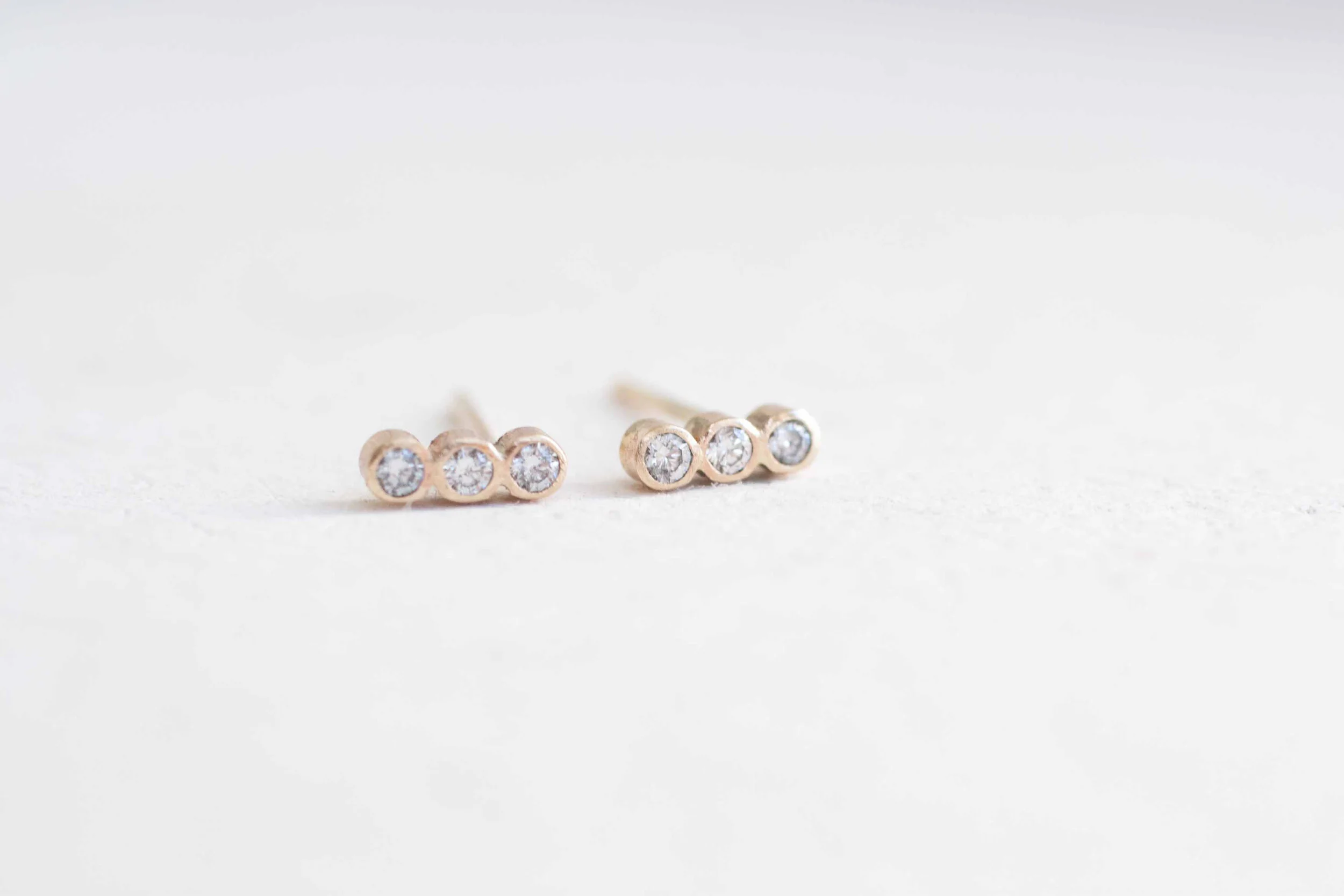 Triple Diamond Line Earrings | Diamond Bezel Earrings | 14k Recycled ...