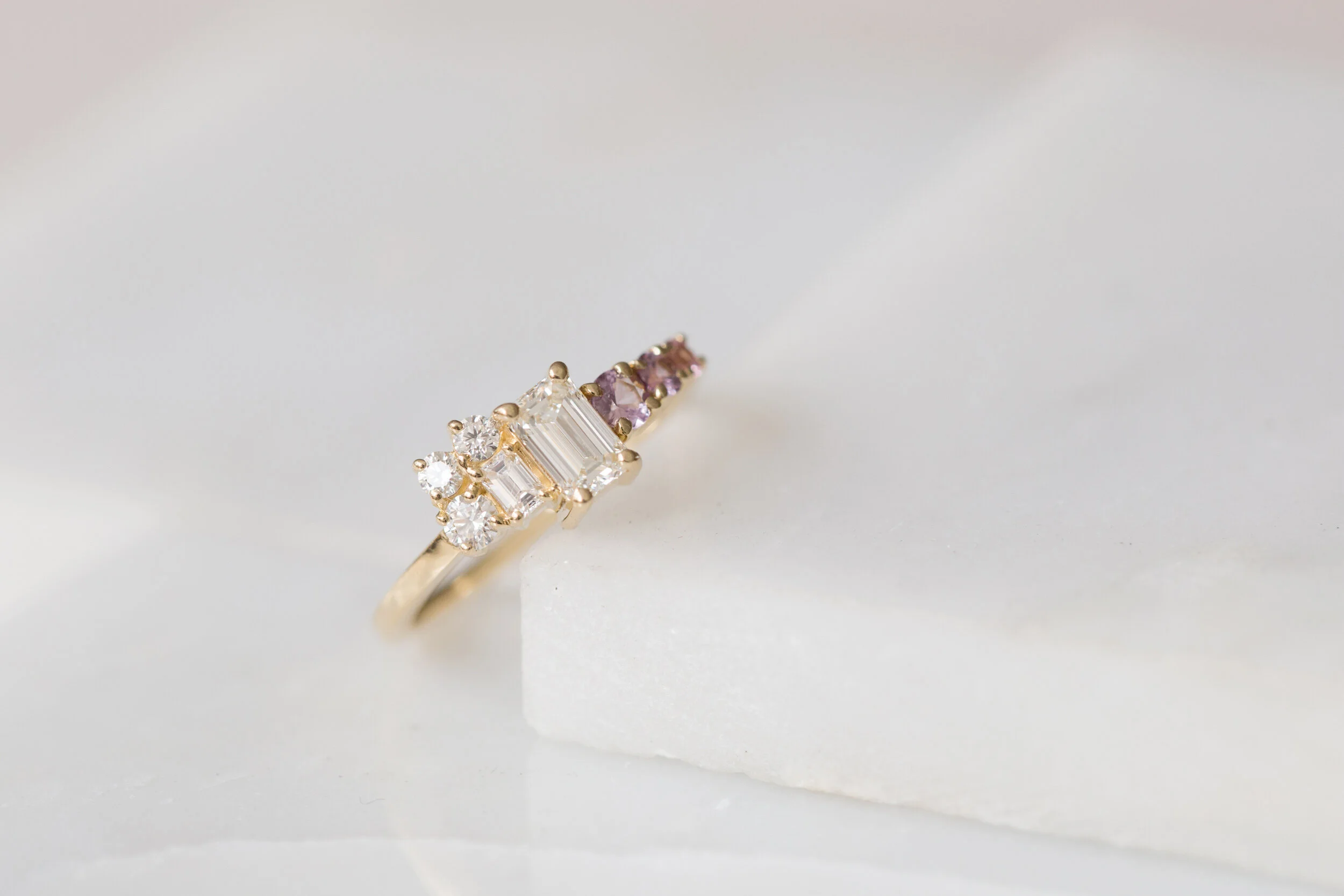 Ailsa Ring | Emerald Cut Diamond + Lavender Sapphire and Diamond ...