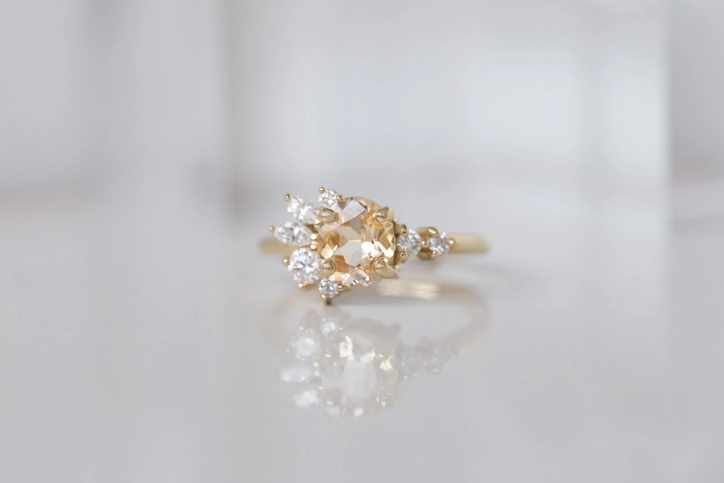 Ambretta Ring | Apricot Sapphire + Diamond Cluster Engagement Ring 1.45 ...