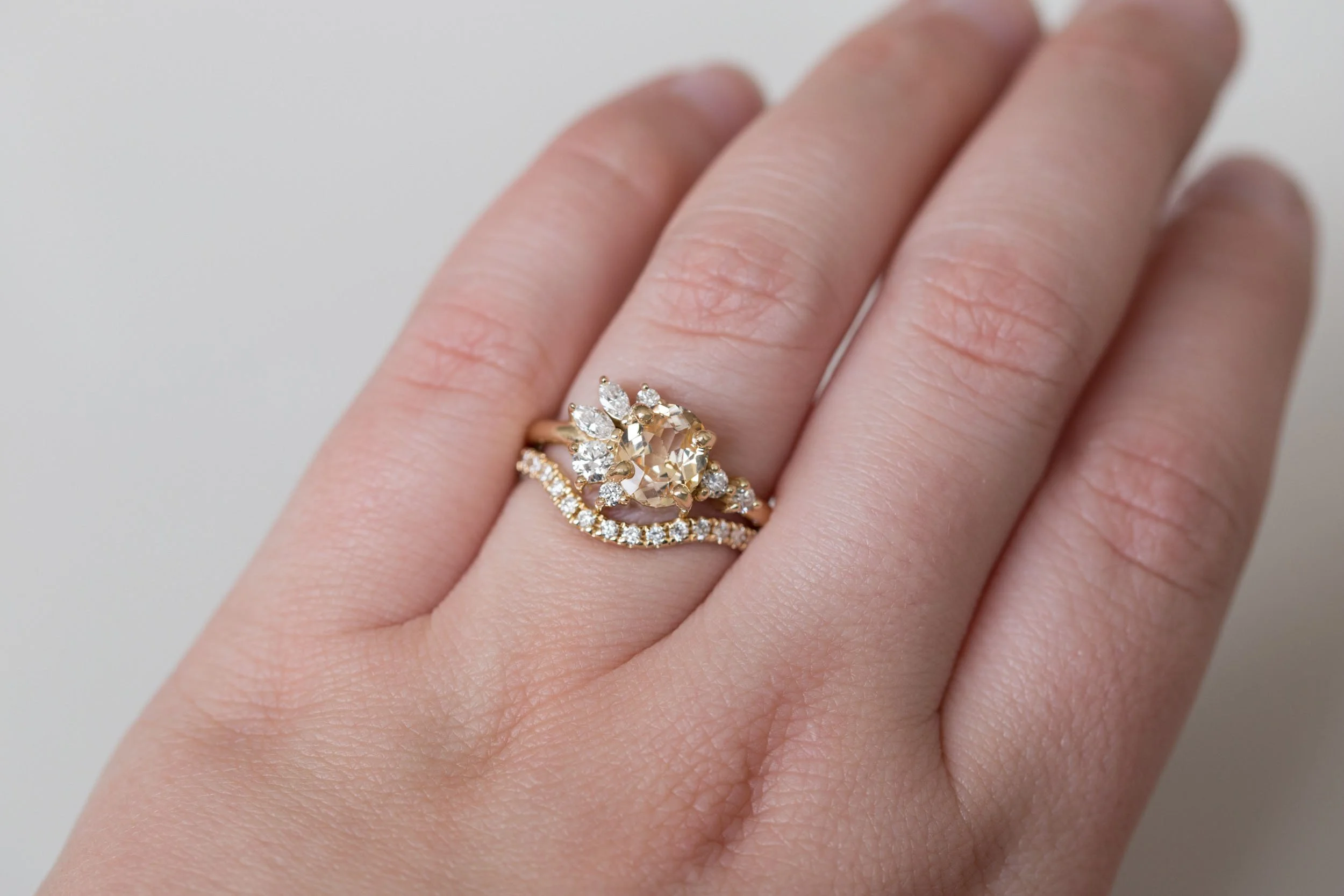 Ambretta Ring | Apricot Sapphire + Diamond Cluster Engagement Ring 1.45 ...