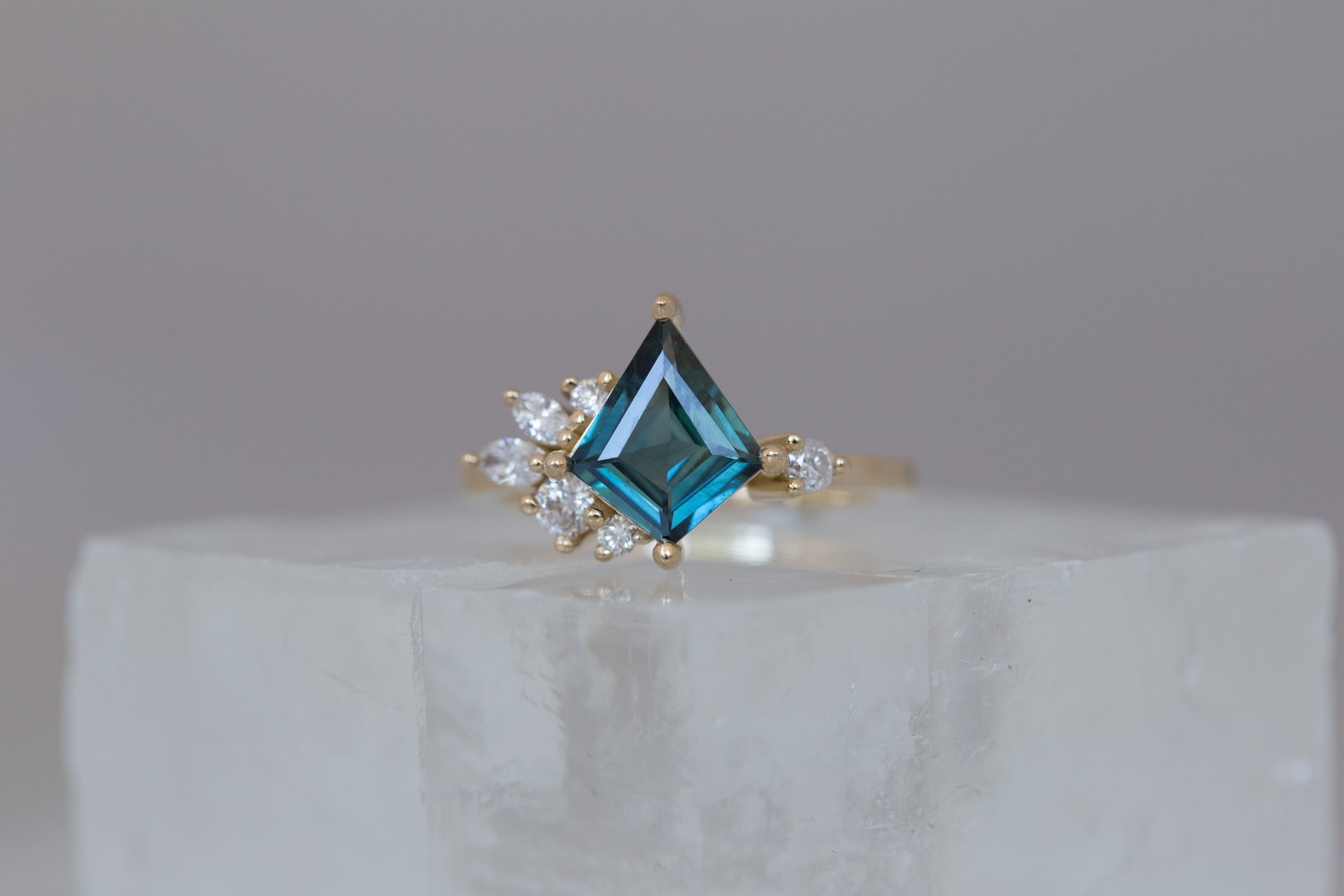 Alden Ring | Teal Sapphire Kite + Diamond Cluster Engagement Ring 1.61 ...