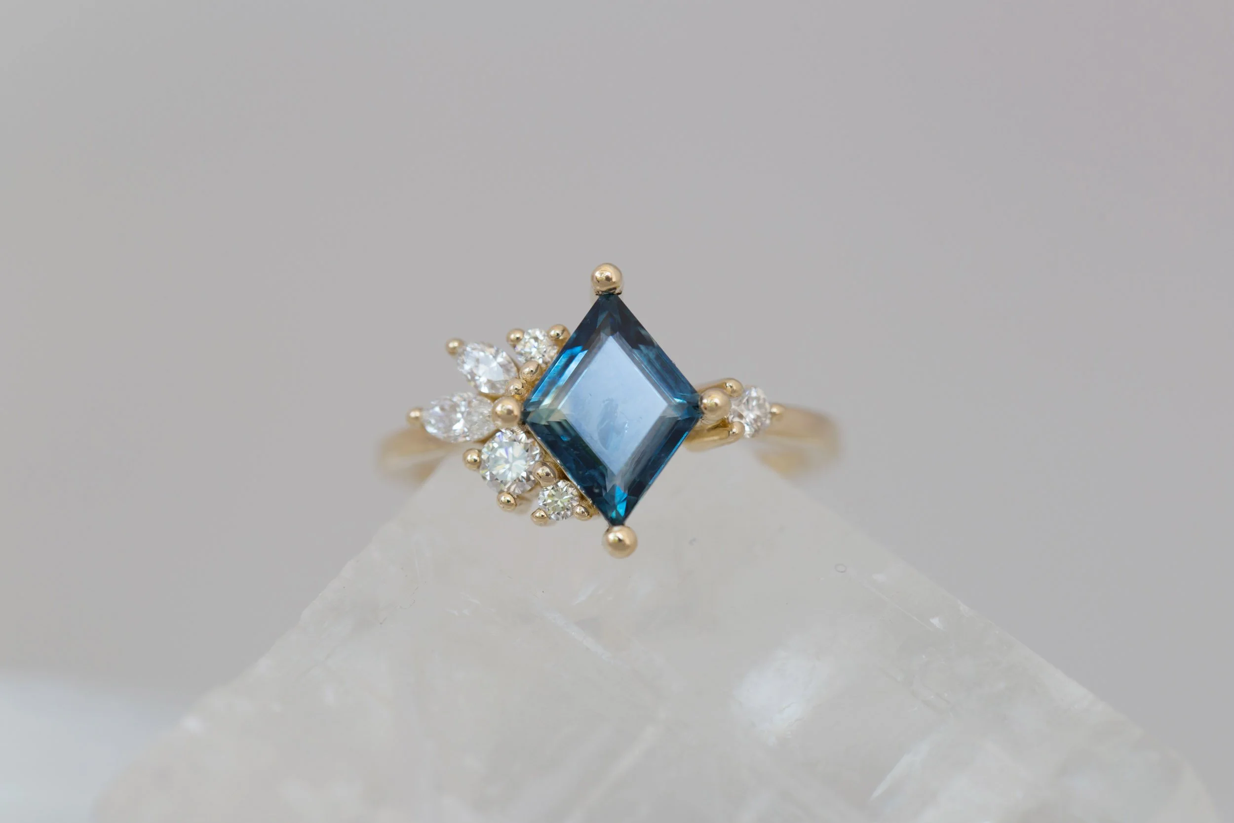 Alden Ring | Teal Sapphire Kite + Diamond Cluster Engagement Ring 1.94 ...