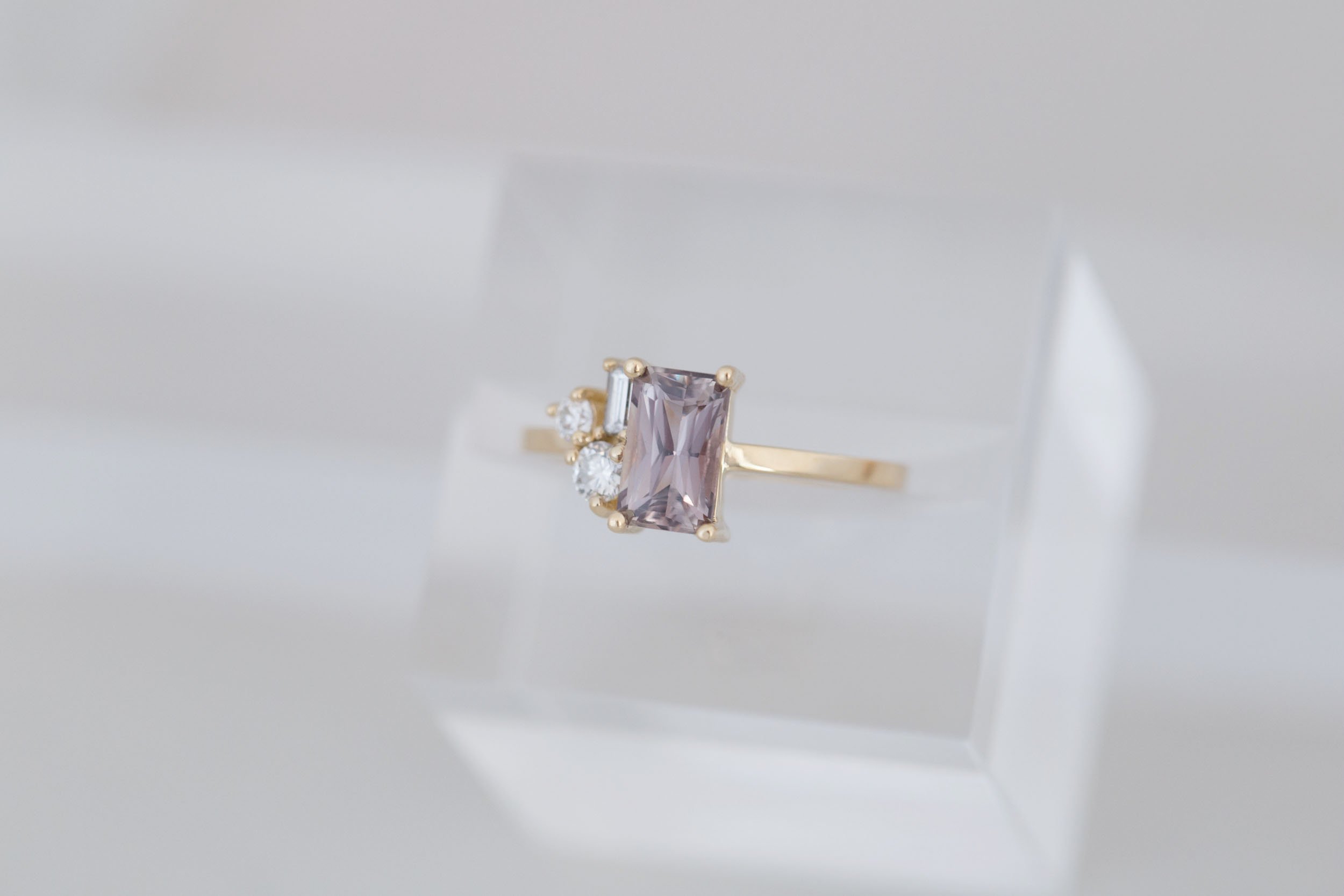 Emory Ring | Mauve Sapphire + Baguette and Round Diamond Cluster ...