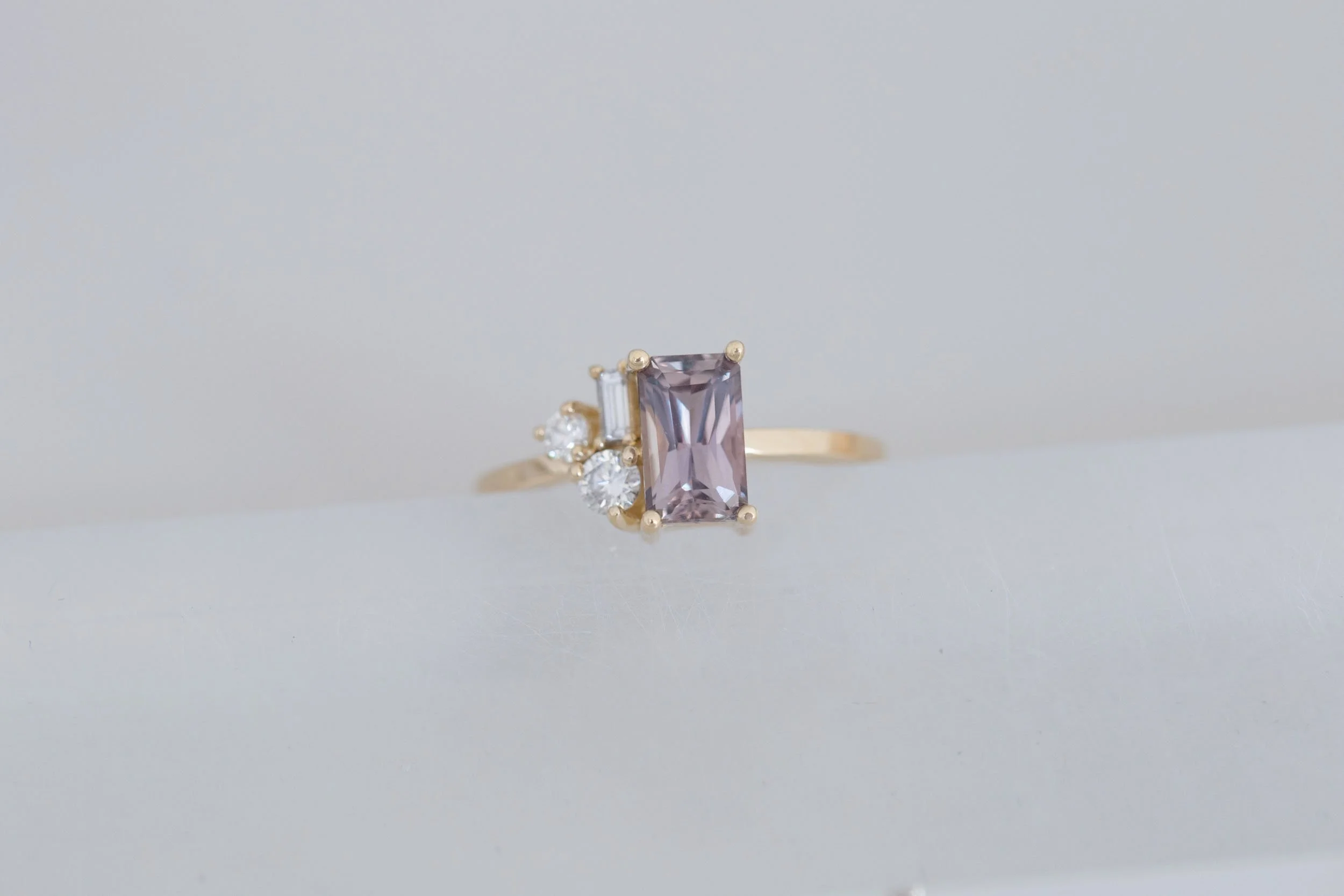 Emory Ring | Mauve Sapphire + Baguette and Round Diamond Cluster ...