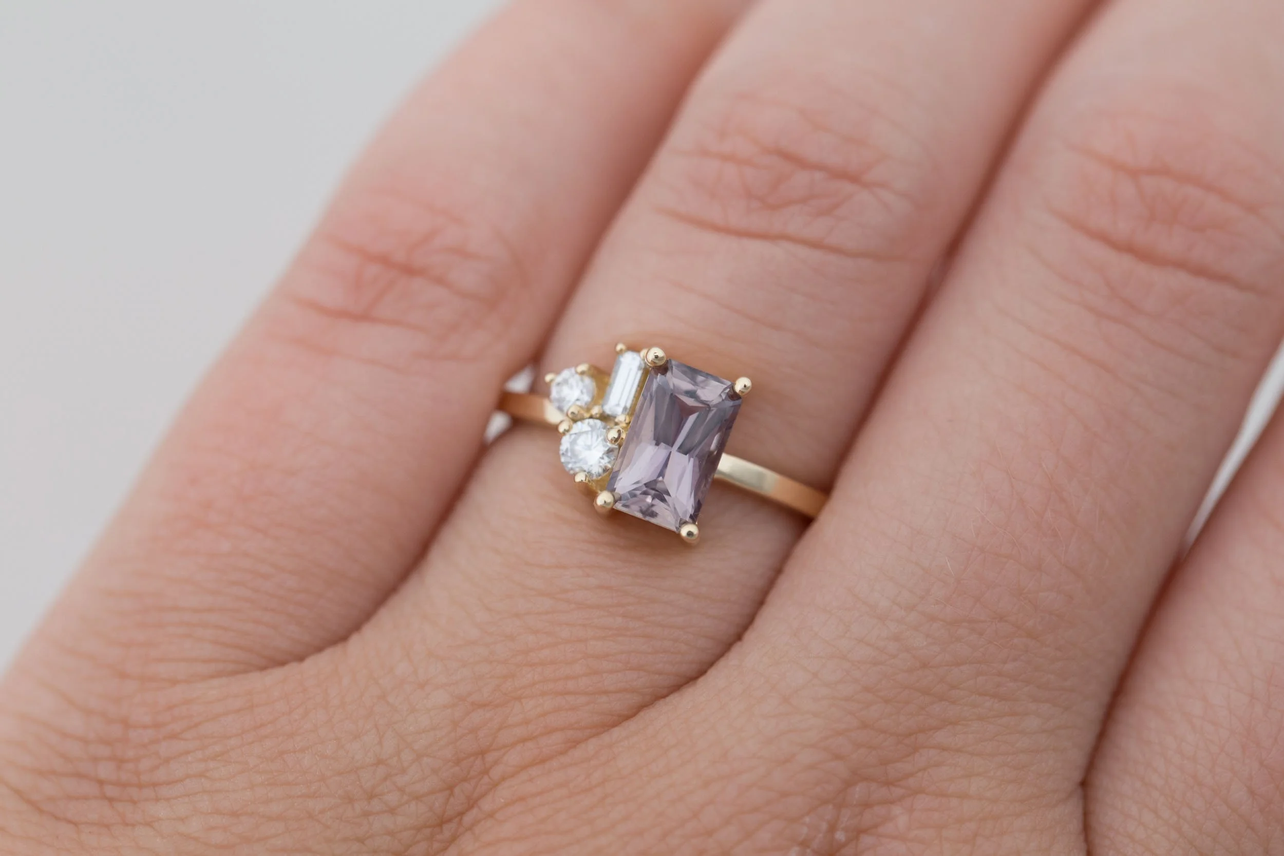 Emory Ring | Mauve Sapphire + Baguette and Round Diamond Cluster ...