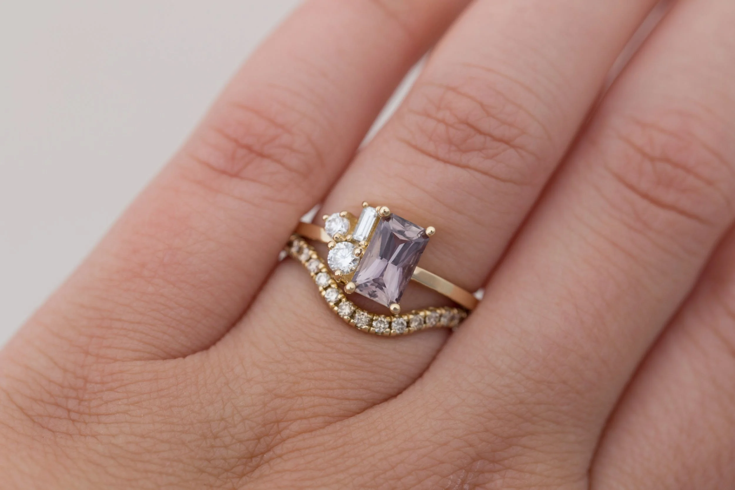 Emory Ring | Mauve Sapphire + Baguette and Round Diamond Cluster ...