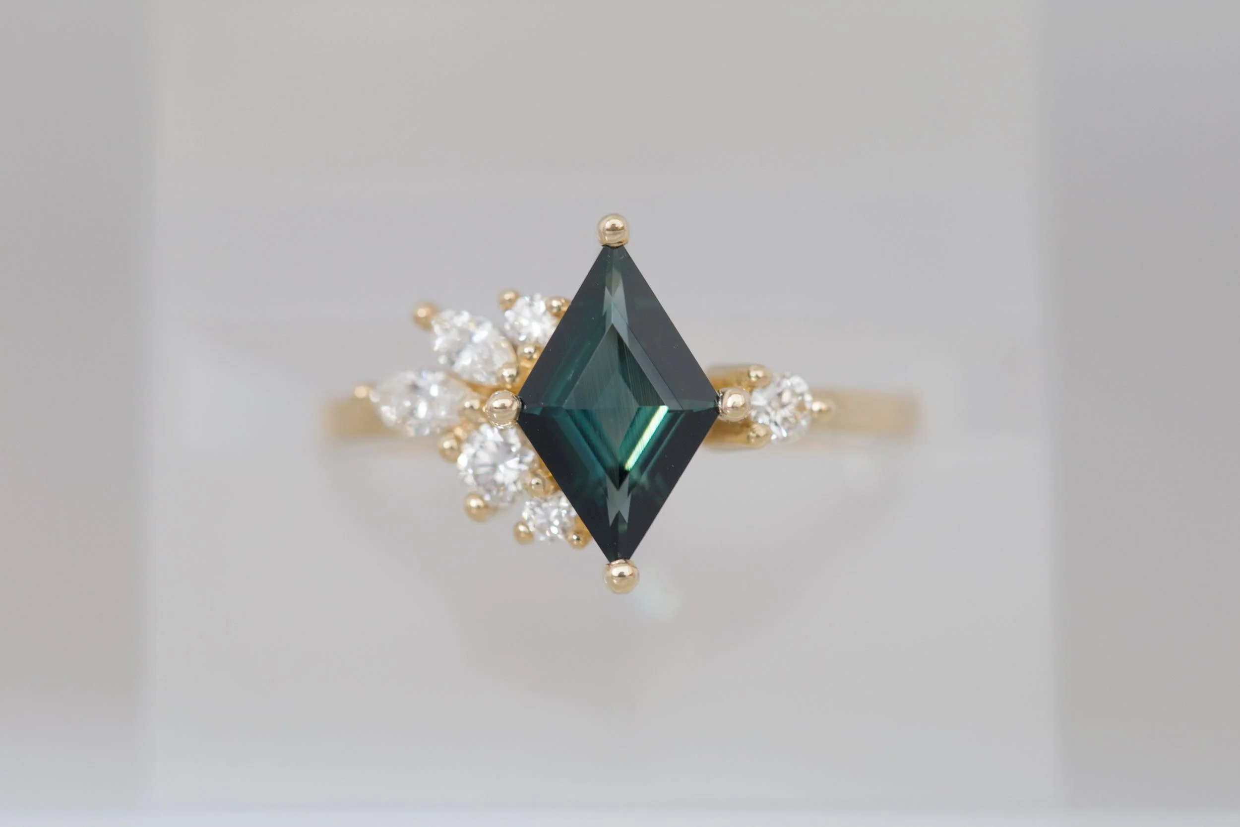 Alden Ring | Teal Sapphire Kite + Diamond Cluster Engagement Ring 1.14 ...