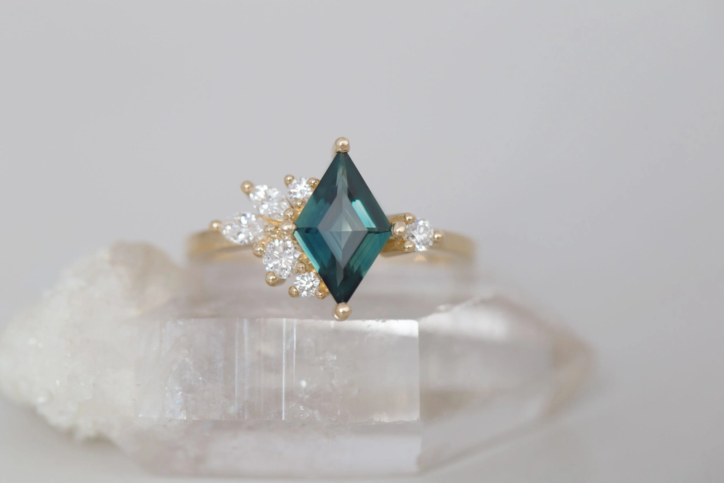 Alden Ring | Teal Sapphire Kite + Diamond Cluster Engagement Ring 1.14 ...